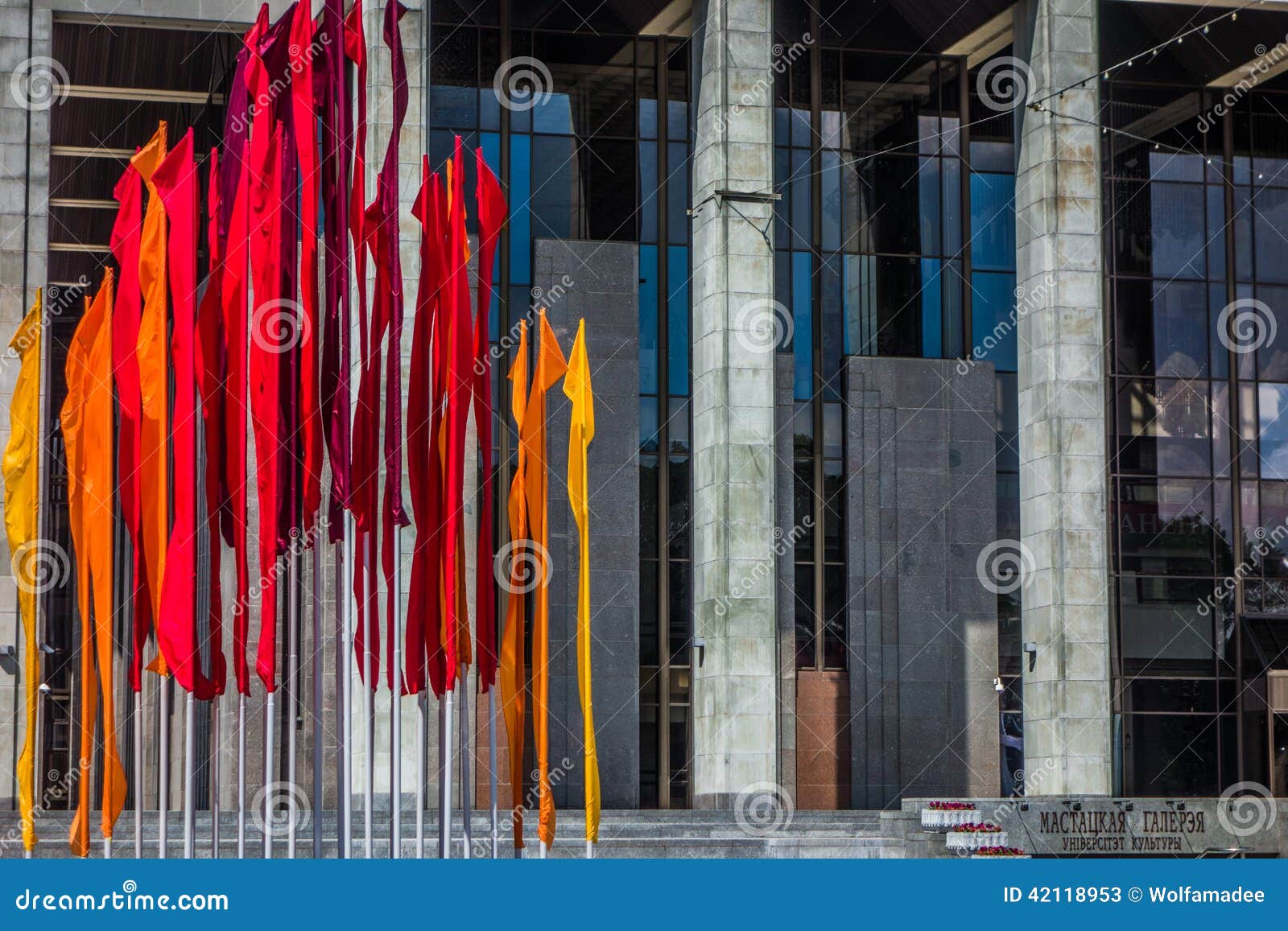 Red flags installation stock image. Image of texture - 42118953