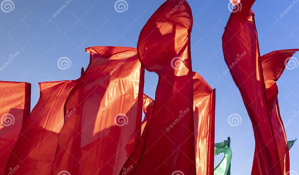 Red Flags Set Up during the Celebration in Windy Weather Stock Image ...