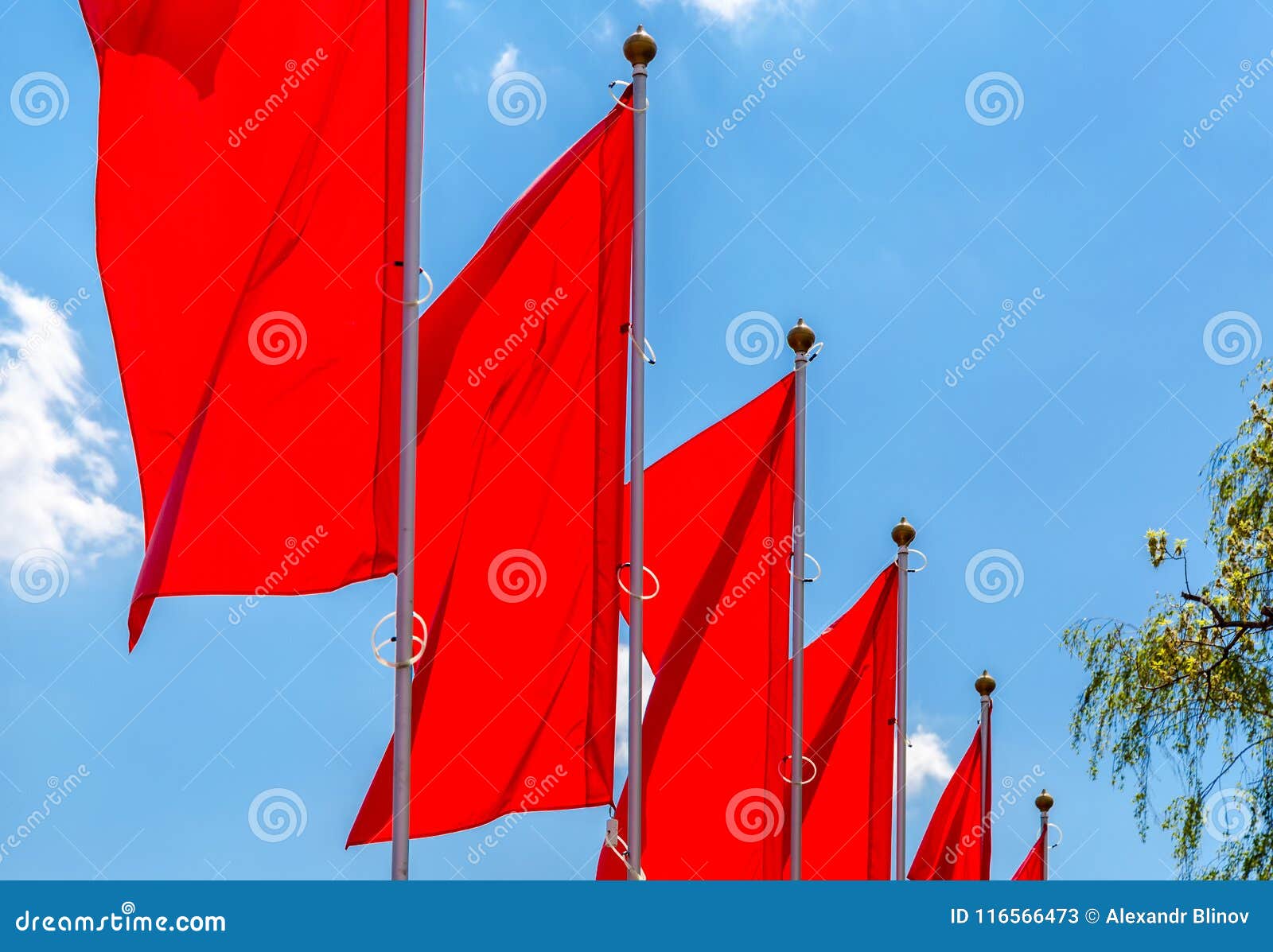 Red Flags Waving on the Blue Sky Stock Image - Image of high ...