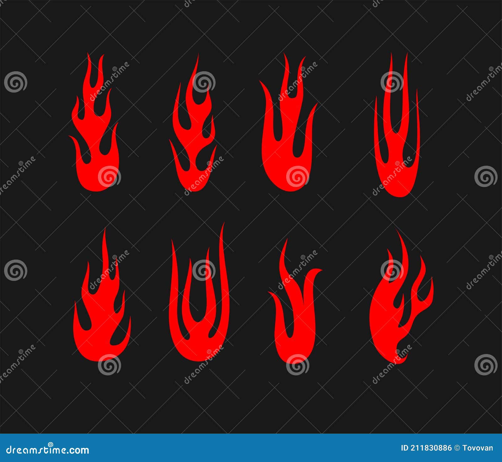 Red Flames Vector Set on Black Stock Vector - Illustration of flat ...