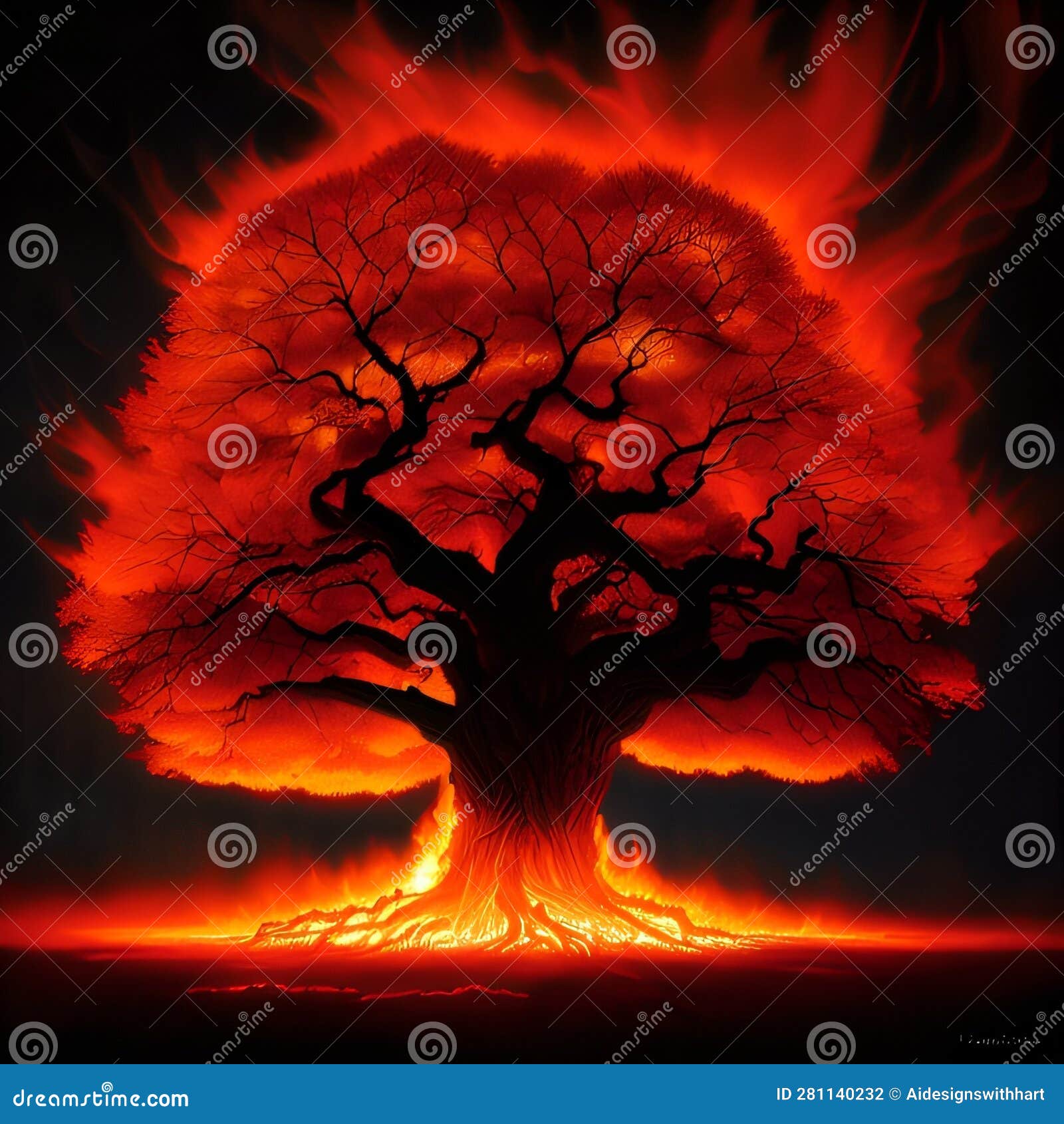 Red Flaming Tree Nightfall stock illustration. Illustration of quail ...