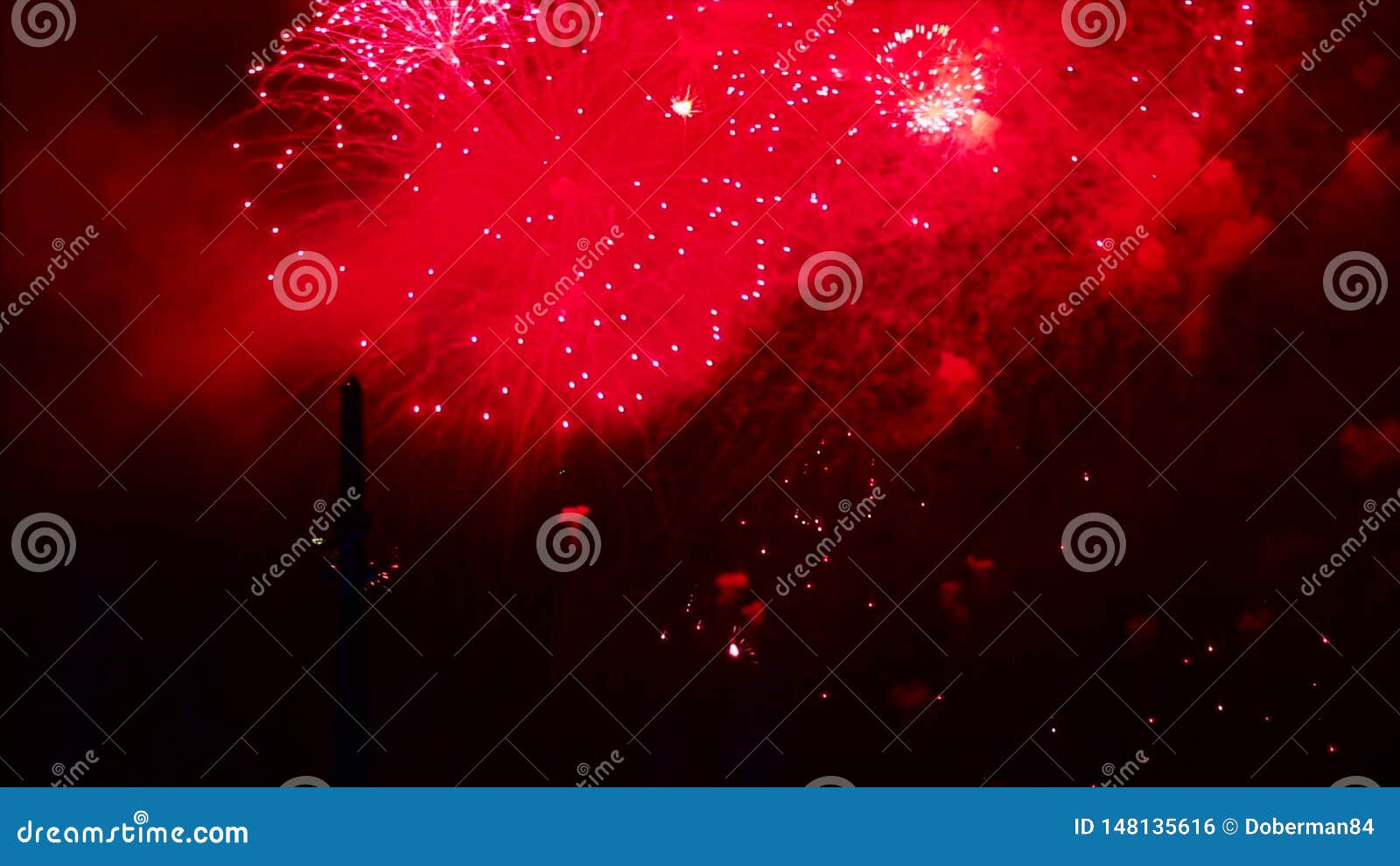 Red Flashes of Fireworks. Colorful Fireworks in the Night Sky. Many ...