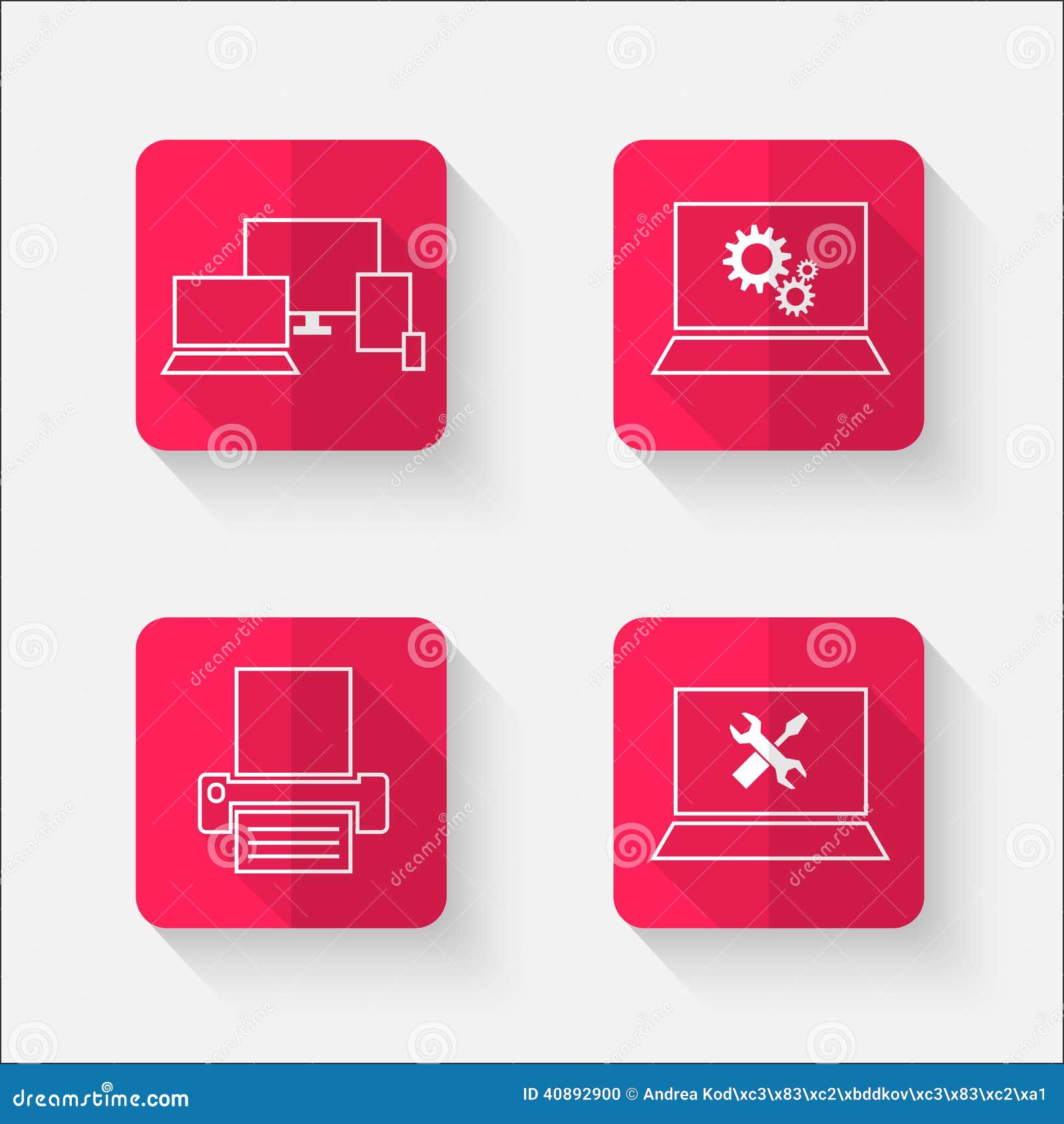 Red Flat Buttons with Computer Theme Stock Vector - Illustration of ...