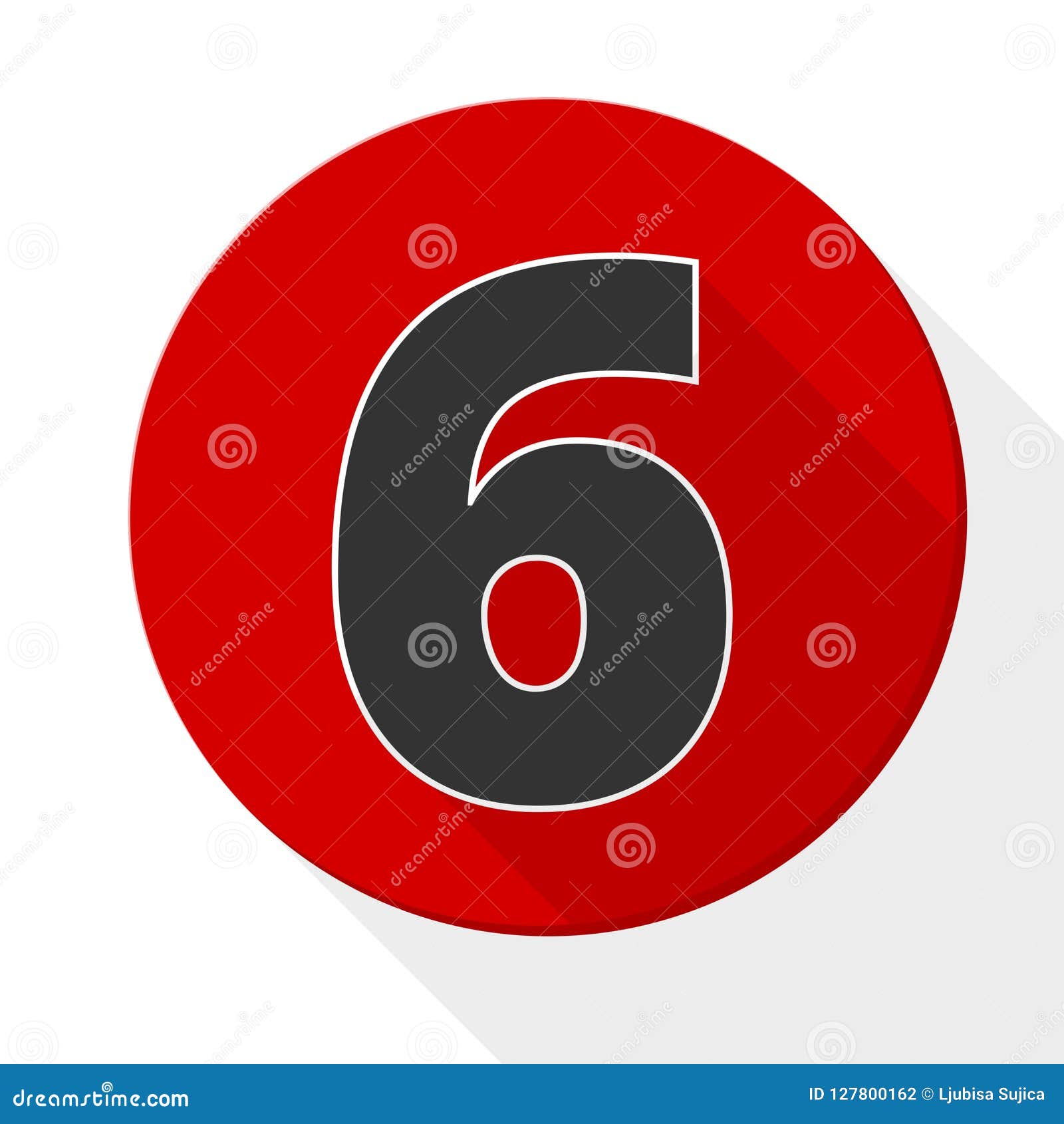 Red 6 Flat Icon Button with Long Shadow Stock Vector - Illustration of ...