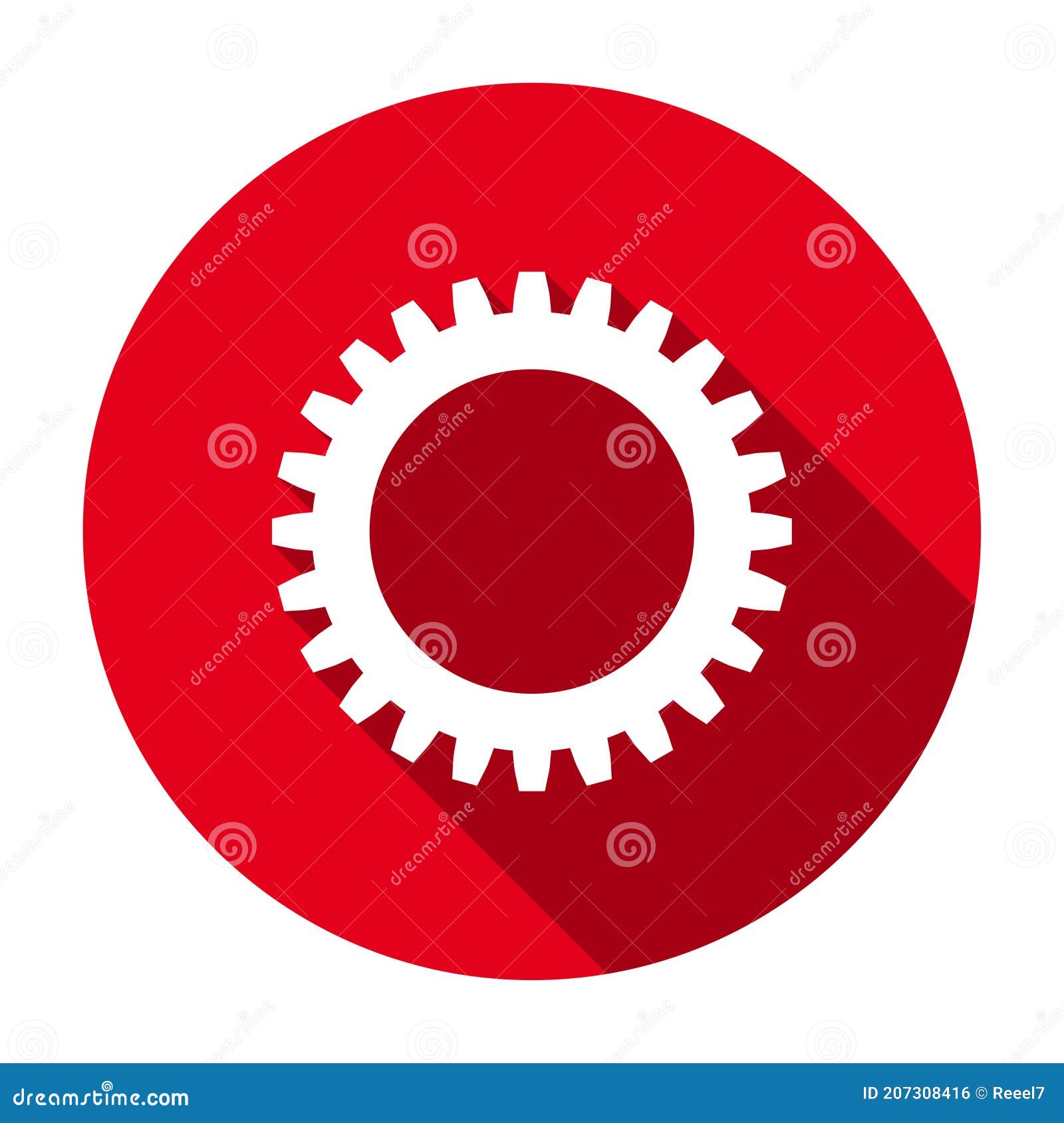 Red Flat Round Gear Wheel Icon, Button with Long Shadow Isolated on a ...