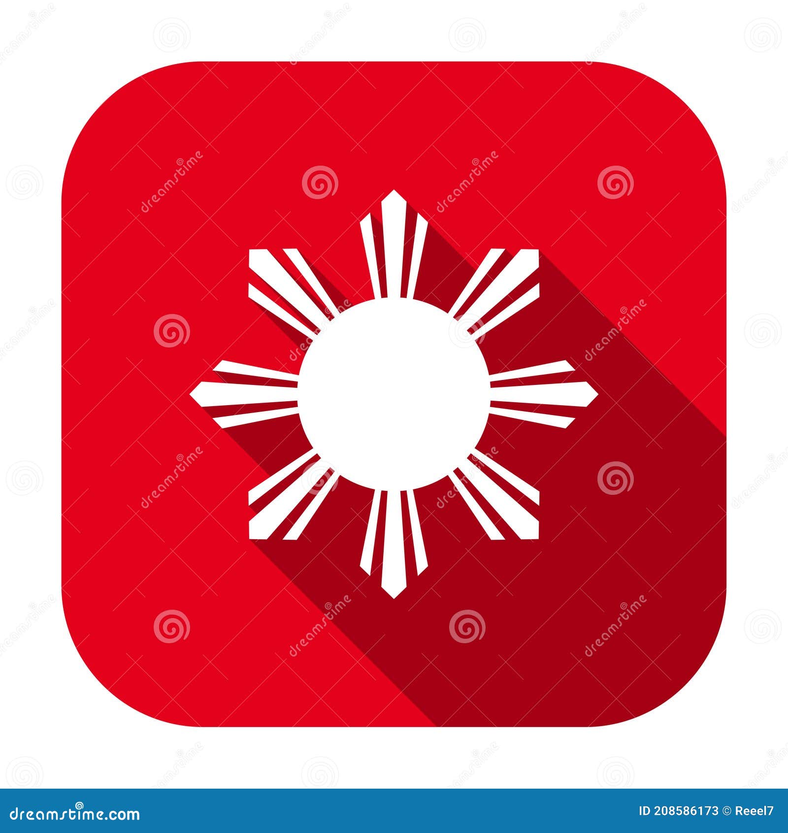Red Flat Rounded Square Eight-rayed Sun of Flag of the Republic of ...
