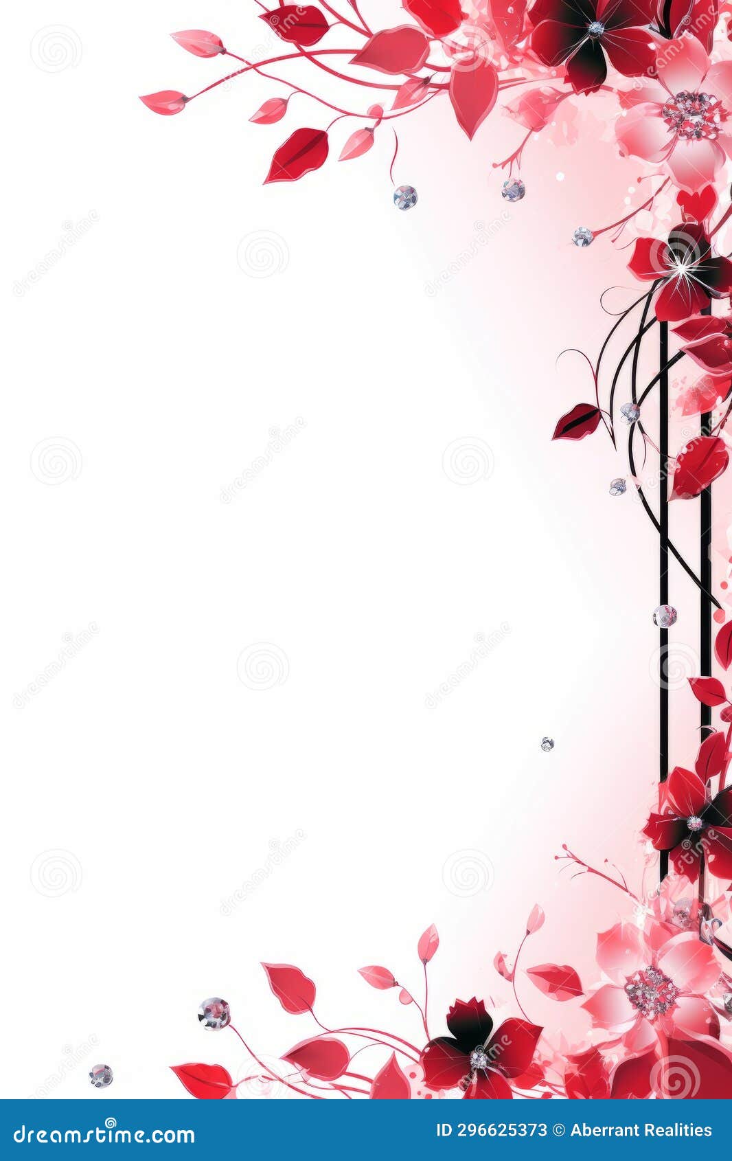 A Red Floral Border with Black and White Flowers Stock Illustration ...