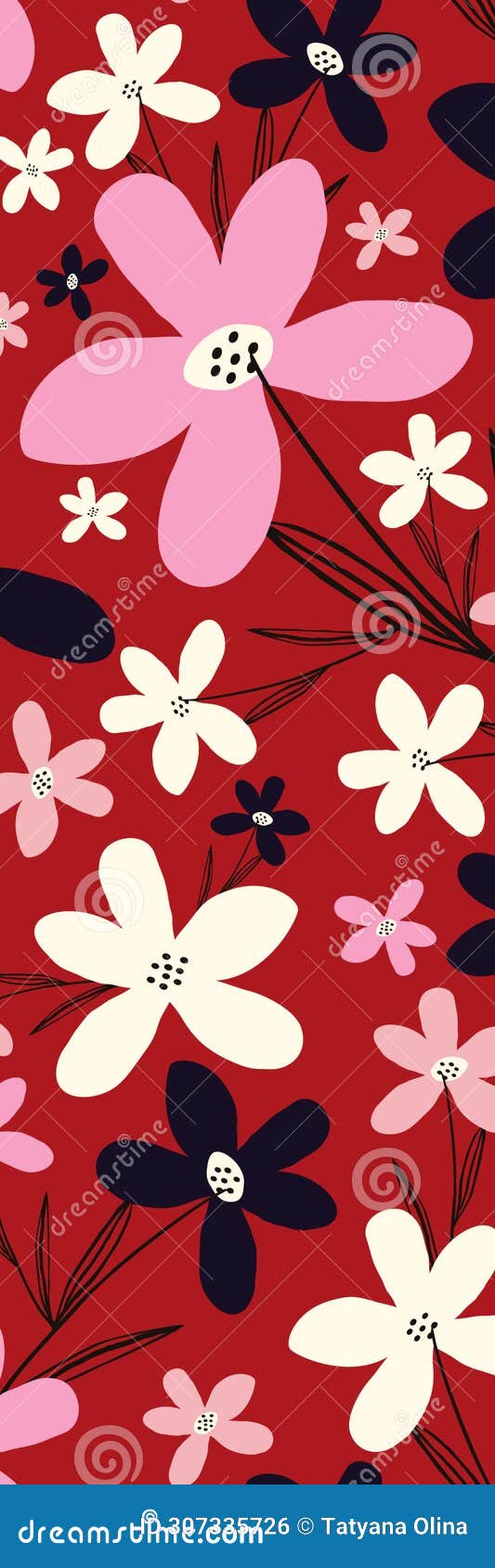 Red Floral Printable Bookmark with Spring Flowers Stock Illustration ...