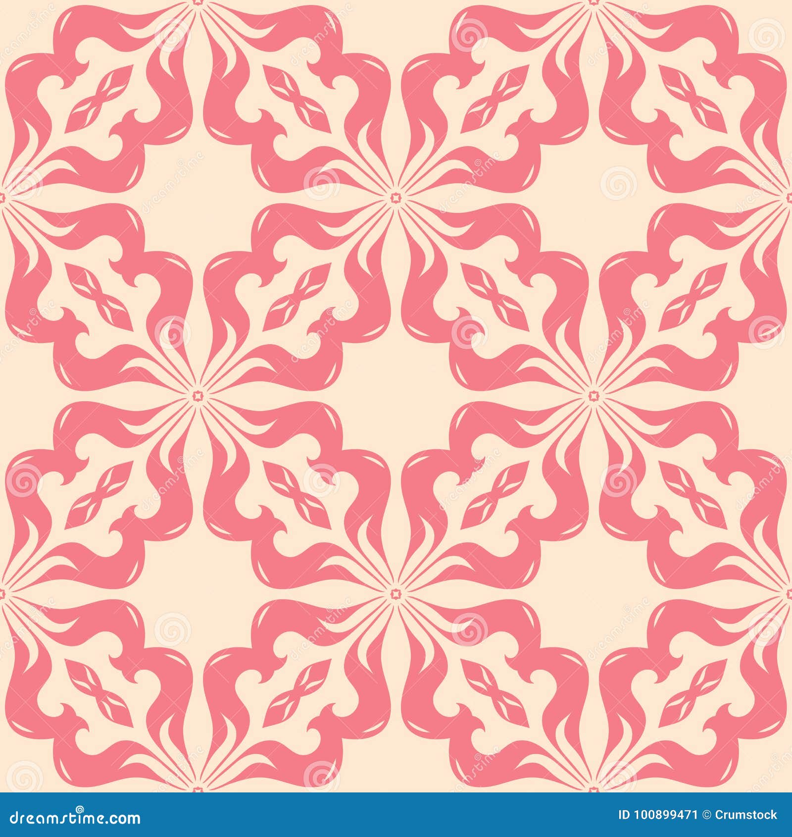 Red Floral Seamless Pattern on Beige Background Stock Vector ...