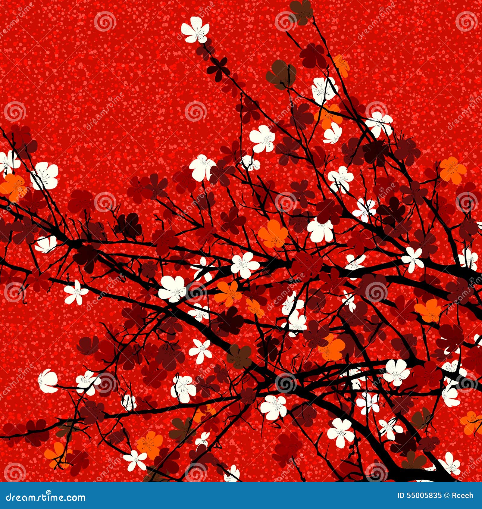 Red floral tree print stock illustration. Illustration of background ...