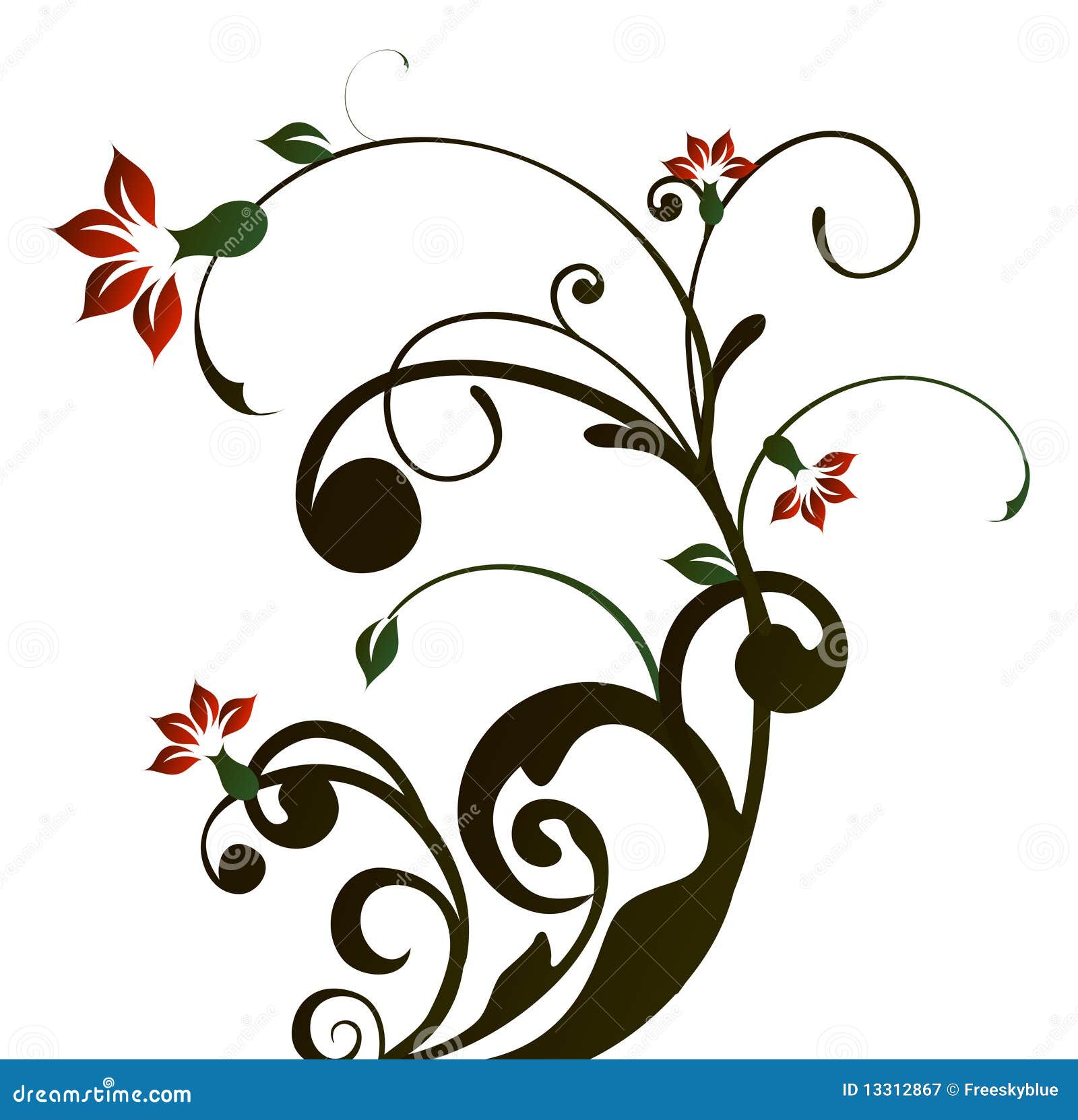 Red Flower and Black Vines Pattern Stock Illustration - Illustration of ...