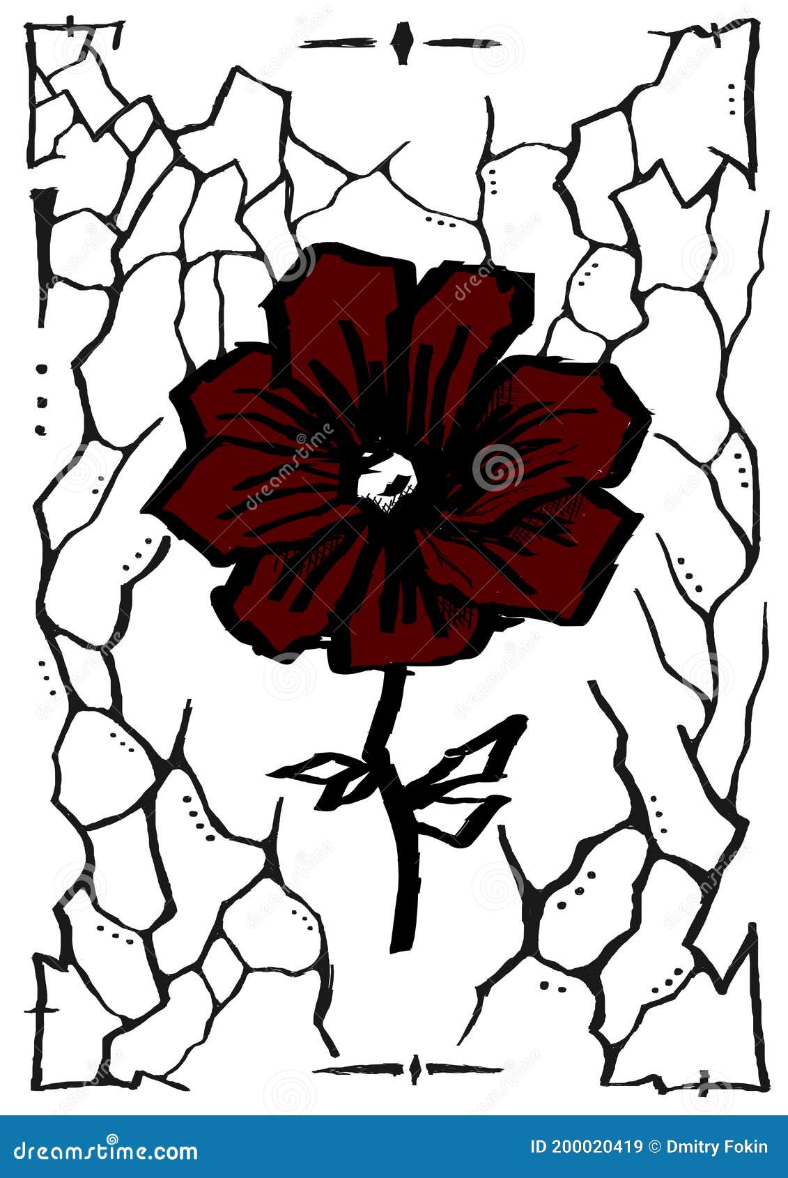 Red Flower. Gothic Style Postcard with Abstract Doodle Elements. Hand ...