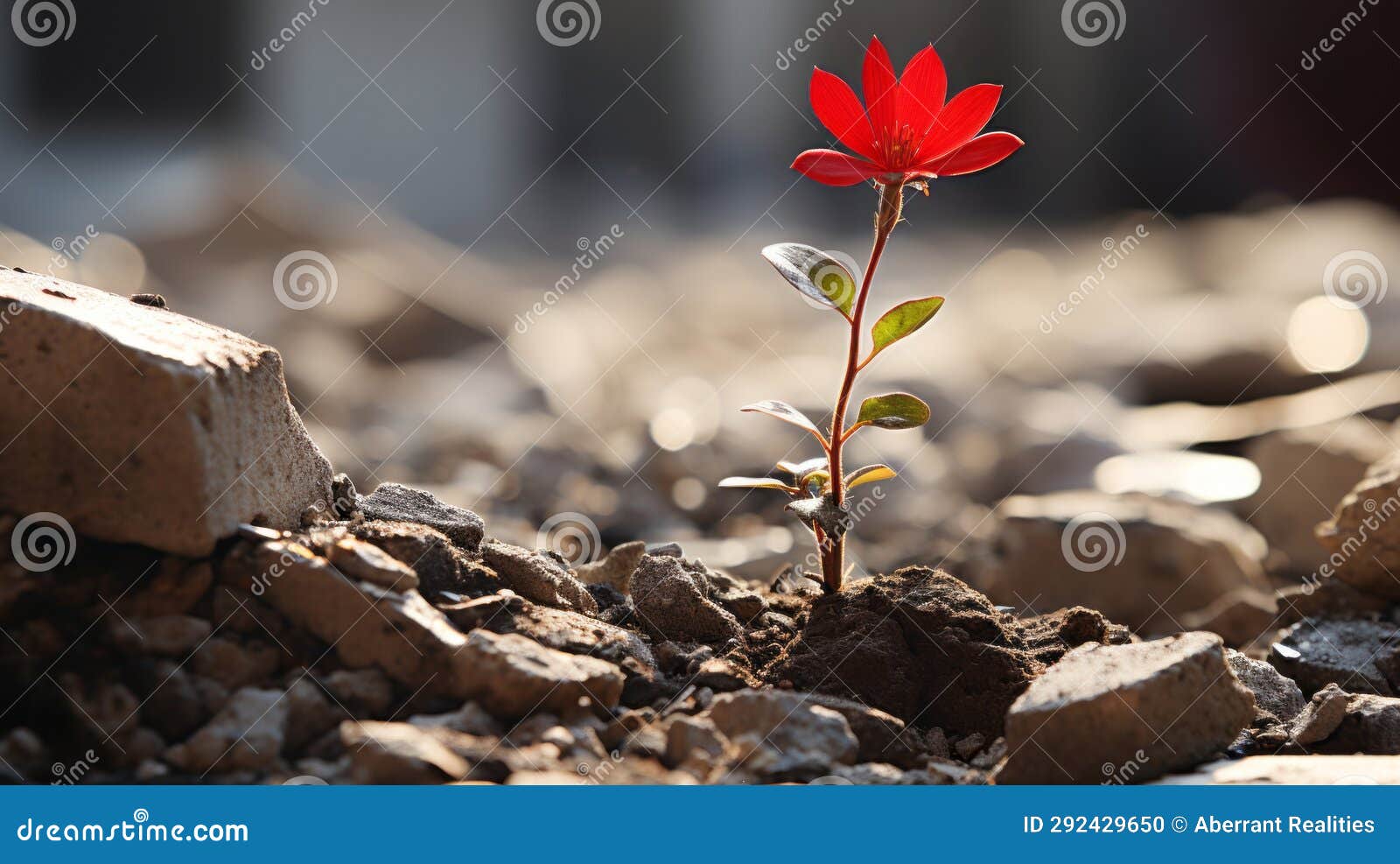 A Red Flower is Growing Out of a Pile of Rubble Stock Illustration ...