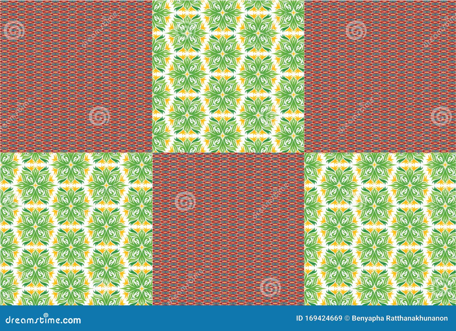 Red Flower Pattern and Green Thai Pattern Stock Vector - Illustration ...