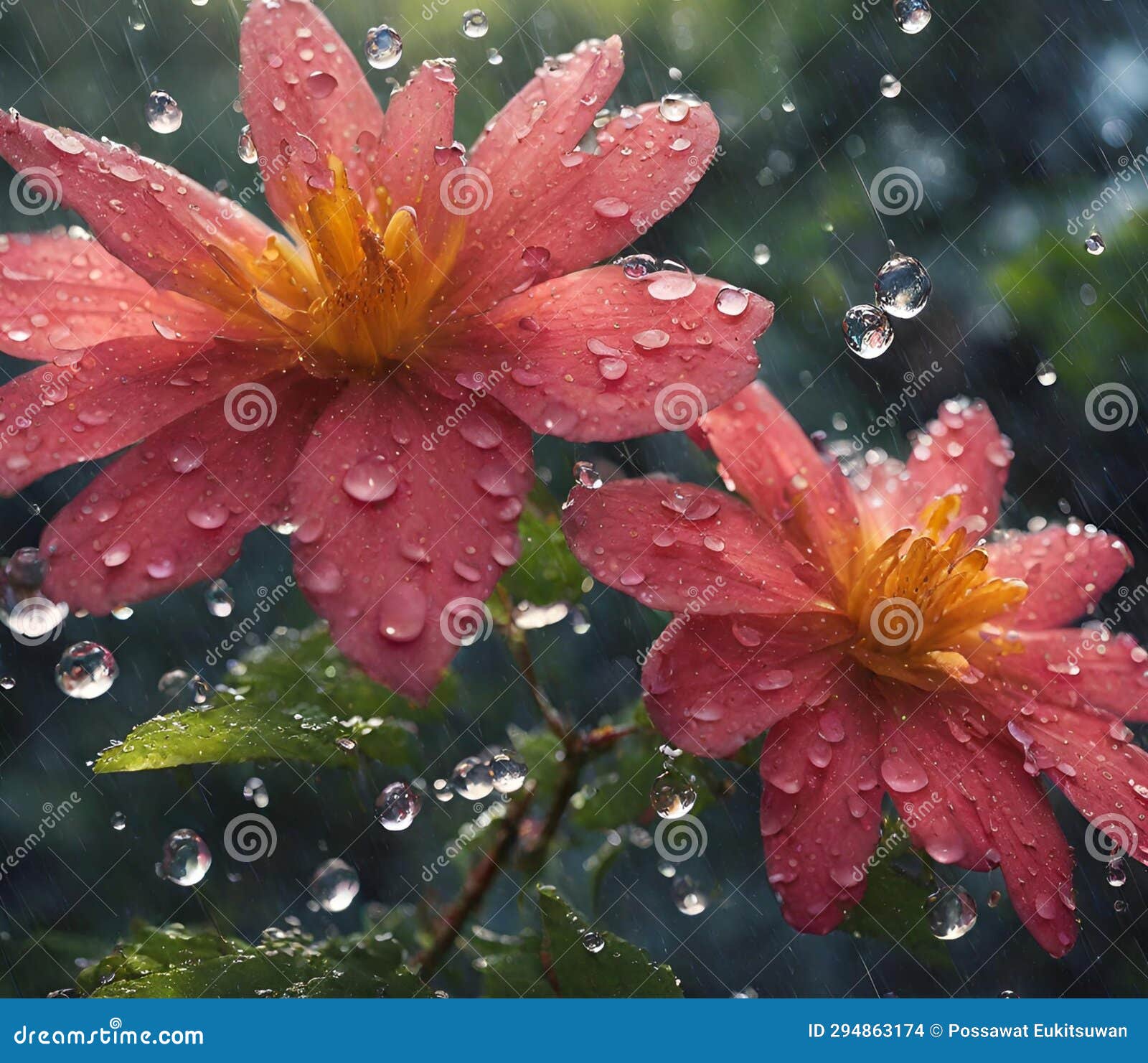Red Flower after the Rain in the Forest Stock Photo - Image of earth ...