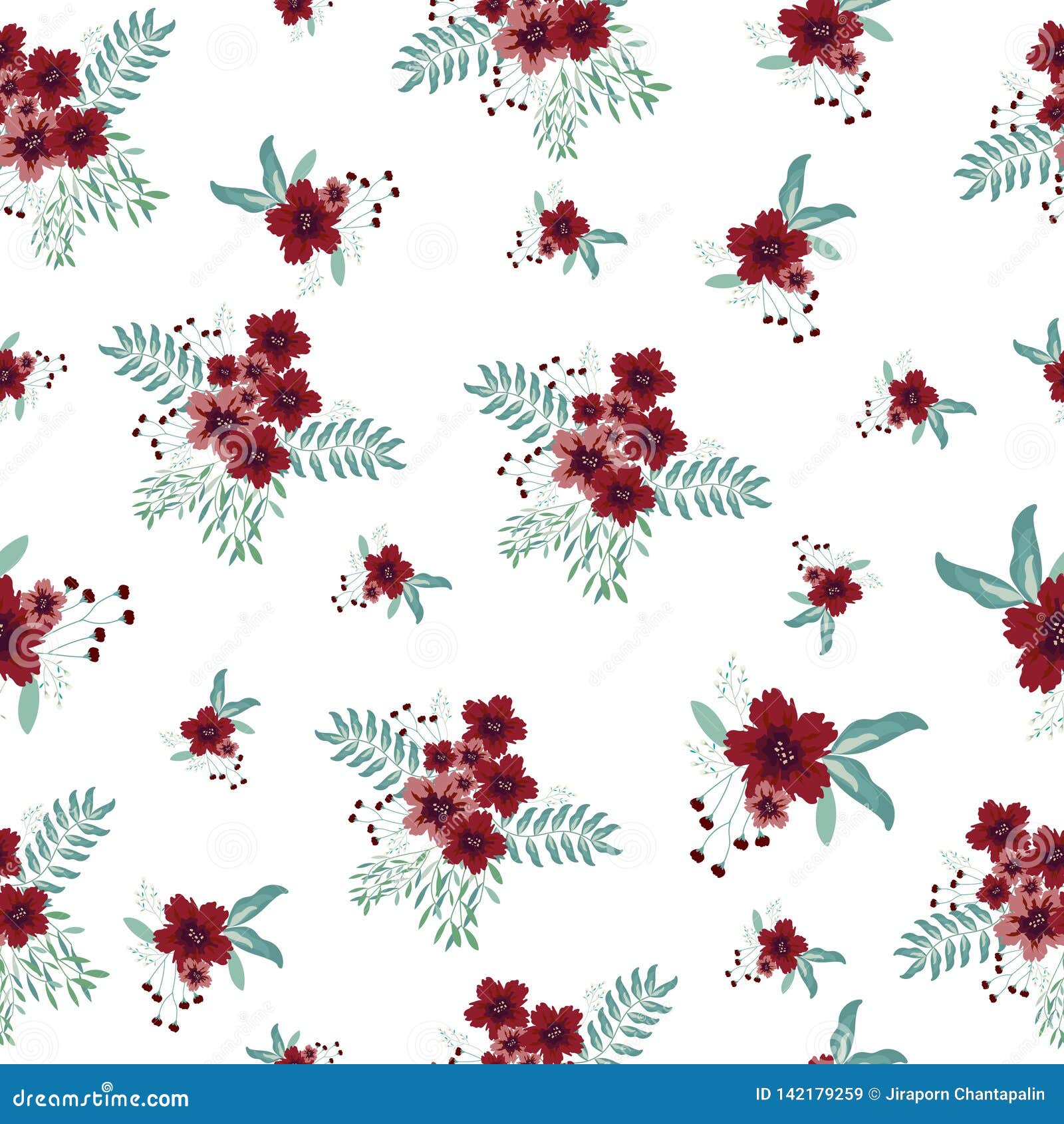 Red Flower Seamless Pattern Stock Illustration - Illustration of ...