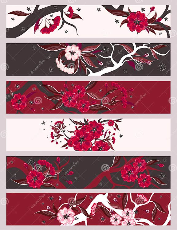 Red flowers banner set stock illustration. Illustration of culture ...