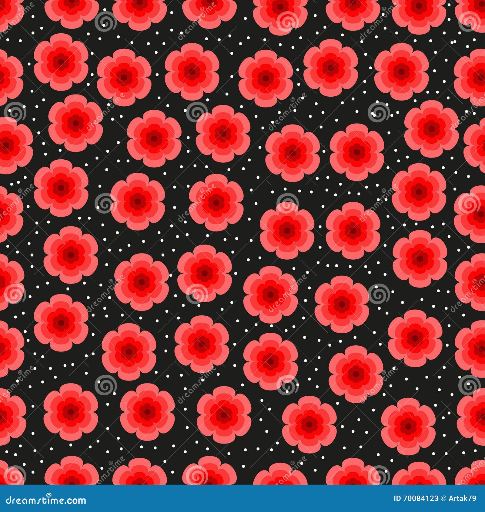 Red Flowers Pattern on Black Background Stock Illustration ...