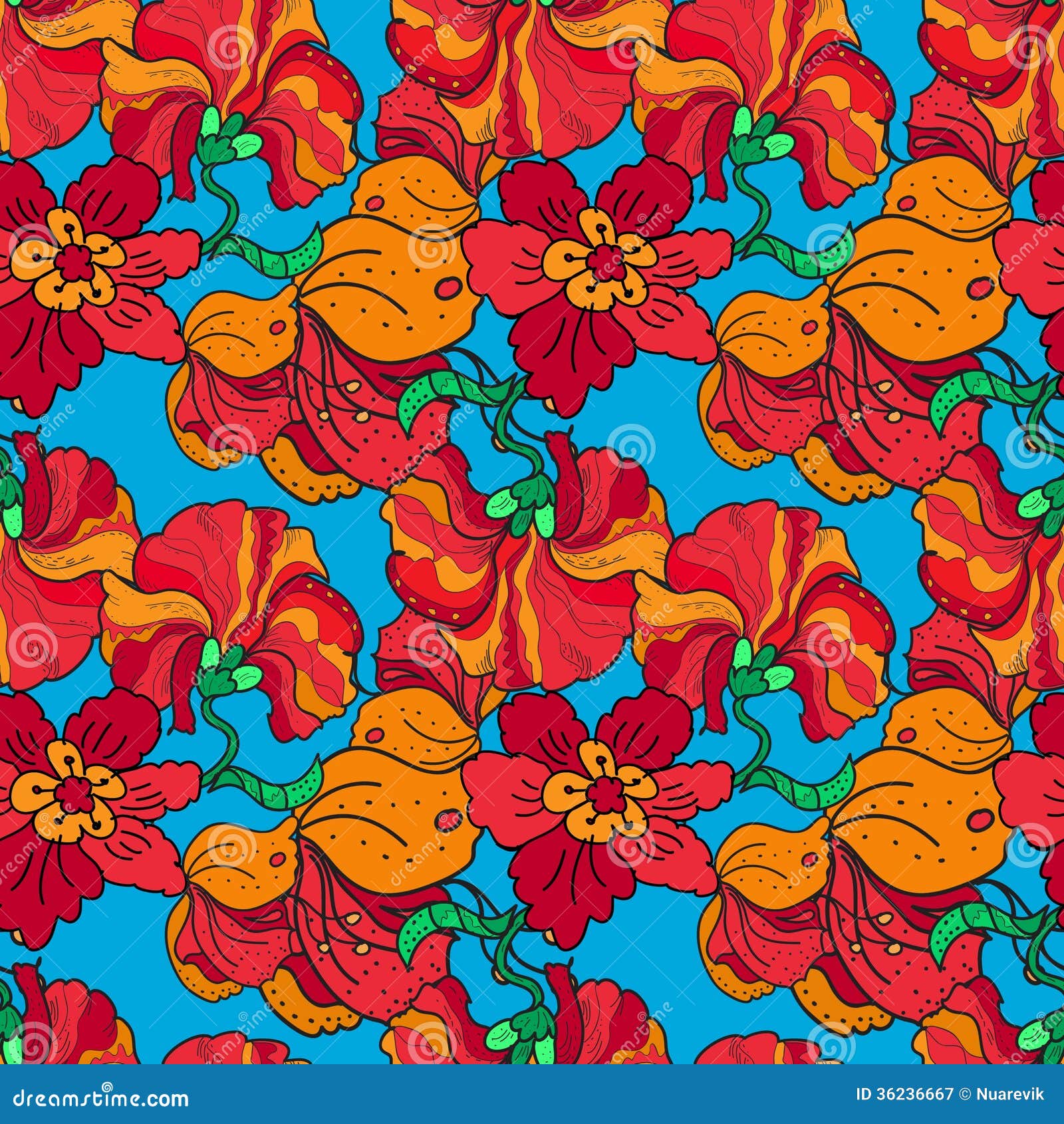 Red Flowers Seamless Pattern Stock Illustration - Illustration of ...