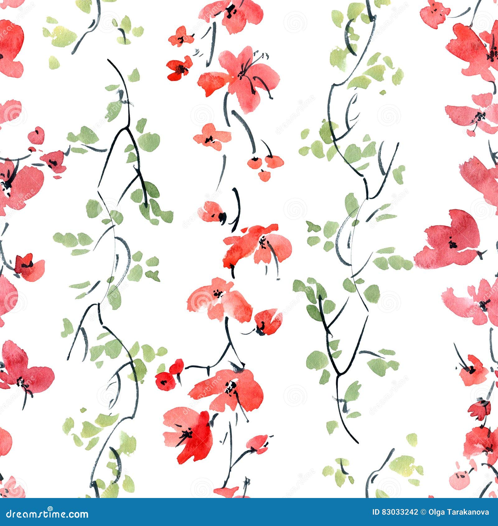 Red Flowers Seamless Pattern Stock Illustration - Illustration of ...