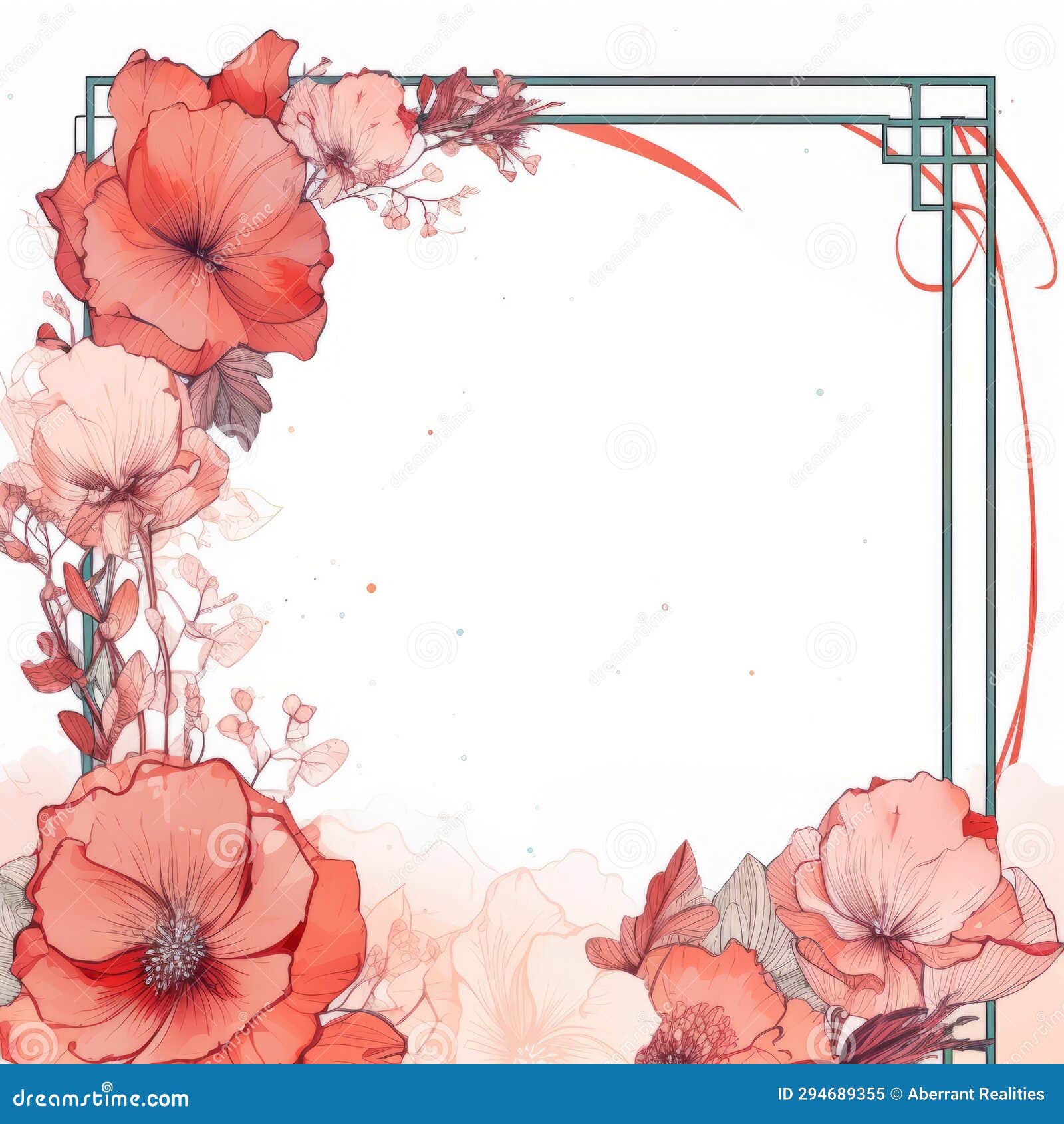 Red Flowers in a Square Frame on a White Background Stock Illustration ...