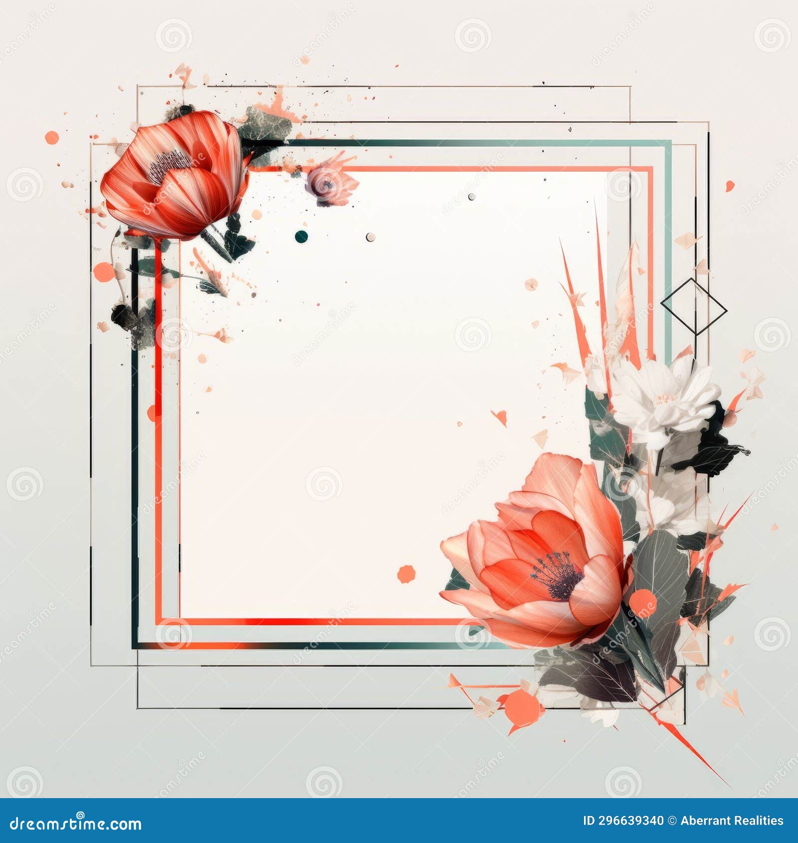 Red Flowers in a Square Frame on a White Background Stock Illustration ...