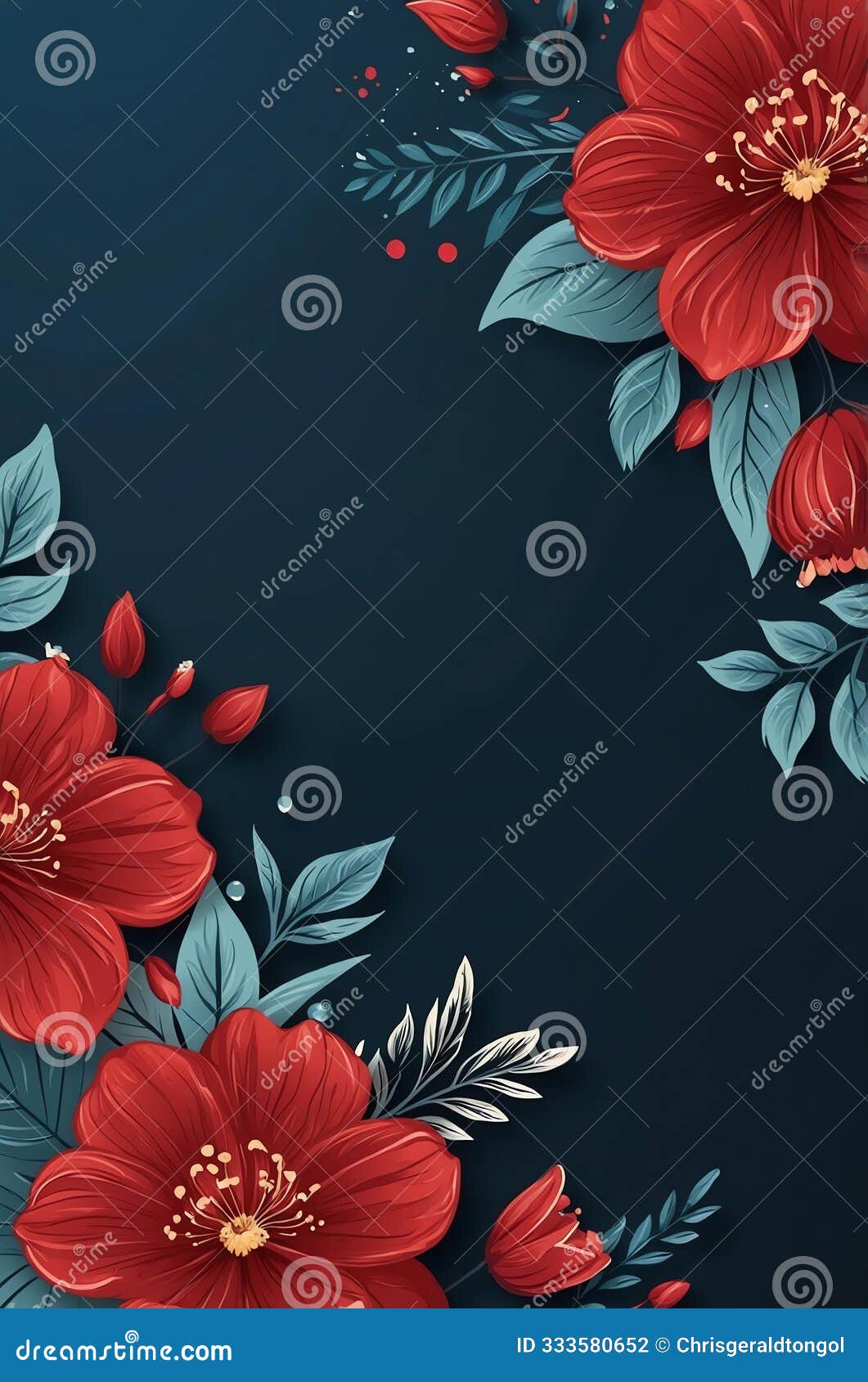 Red Flowers Theme Border and Blue Ai Generated Stock Illustration ...