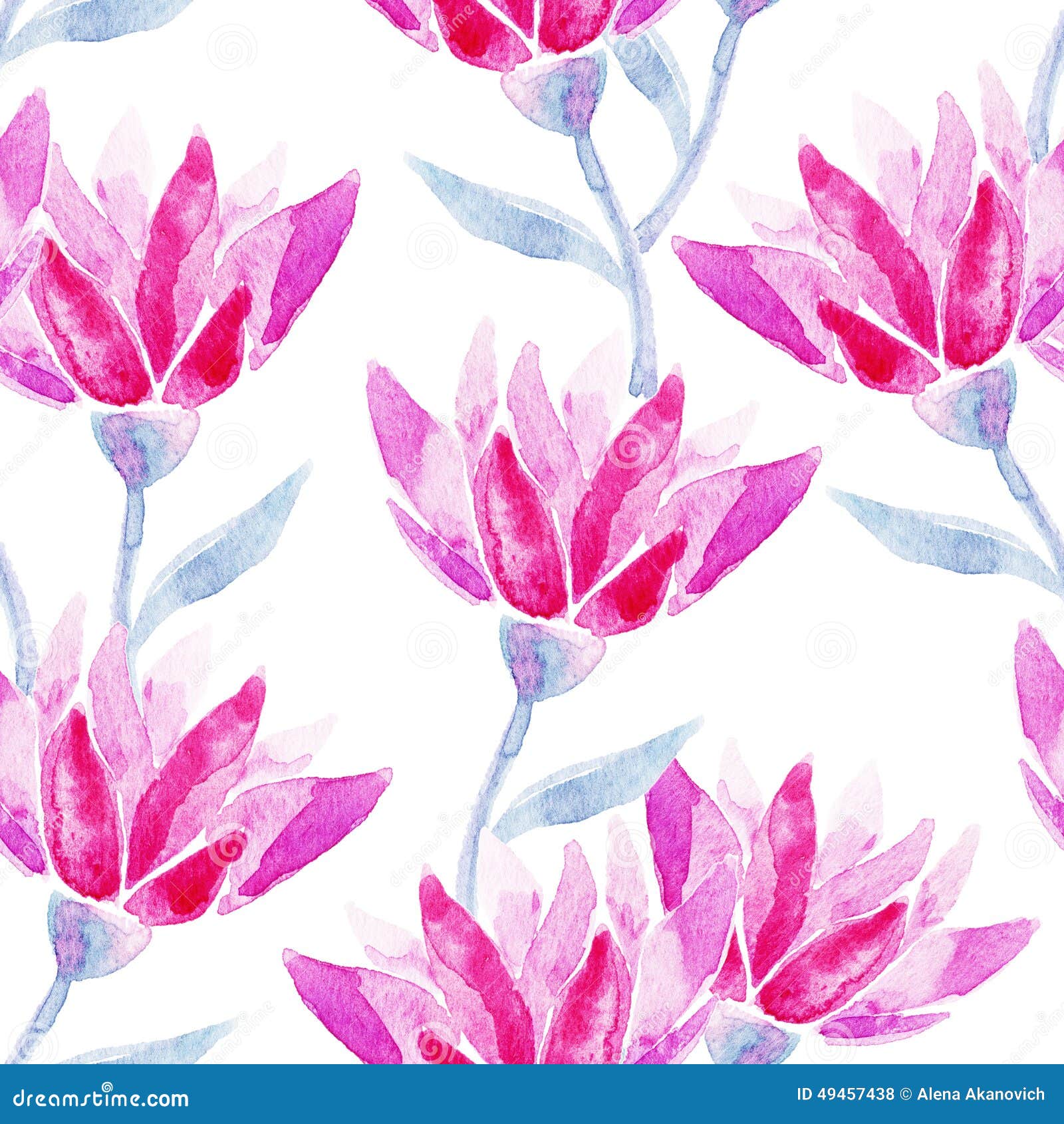 Red Flowers Watercolor Pattern. Stock Illustration - Illustration of ...