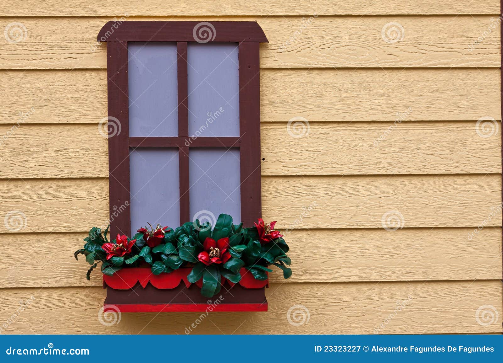 Red Flowers Window and Yellow Wood Wall Stock Image - Image of wood ...