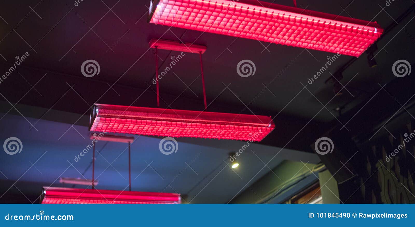Red Fluorescent Lamp Hanging from the Ceiling Stock Photo - Image of ...