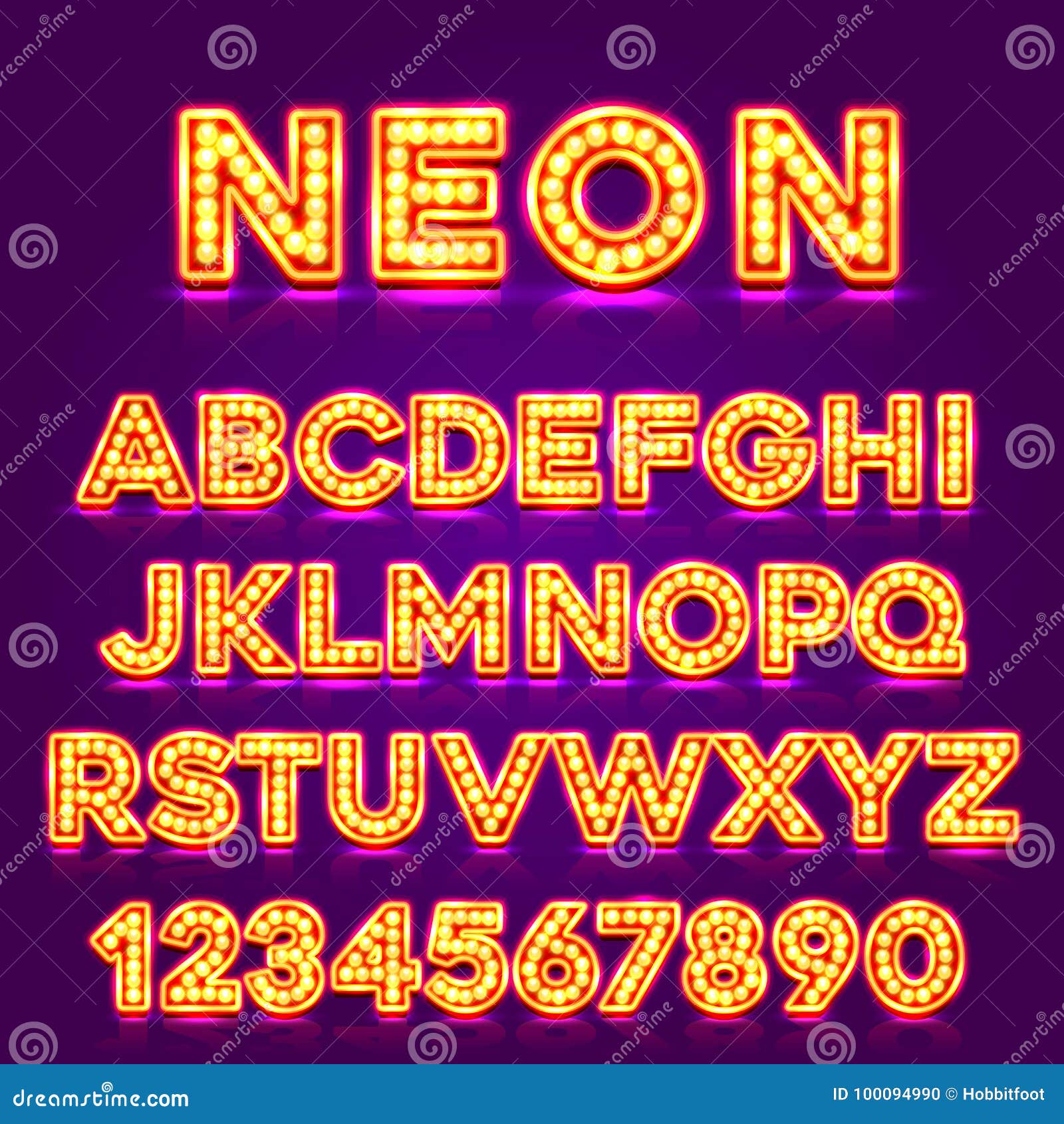 Red Fluorescent Neon Font on Dark Background. Stock Vector ...