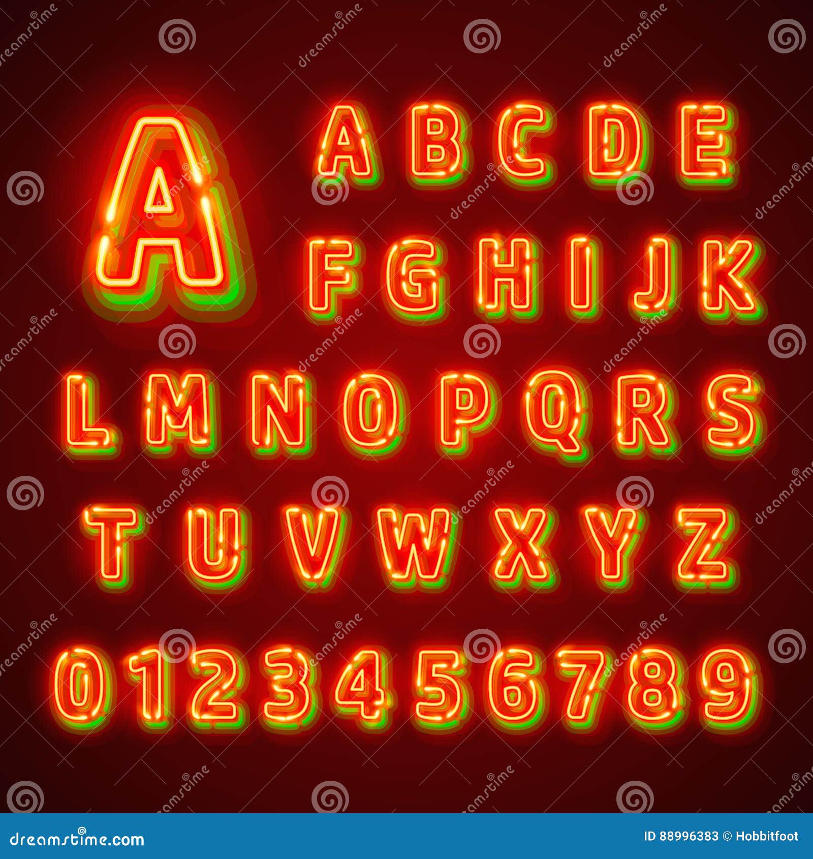 Red Fluorescent Neon Font on Dark Background. Nightlight Alphabet ...