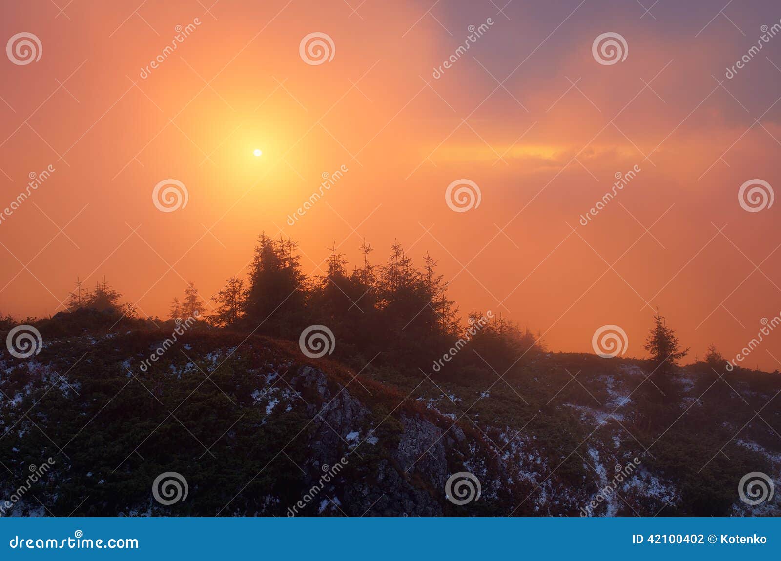 Red Fog in the Light of the Sun Stock Photo - Image of landscape, snow ...