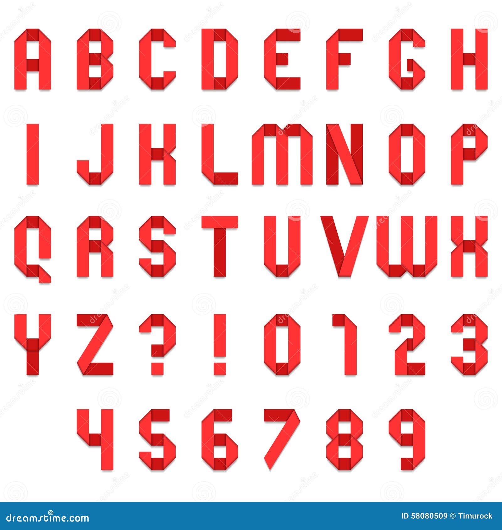 Paper Font, Numbers And Punctuation Mark With Shadows Vector ...