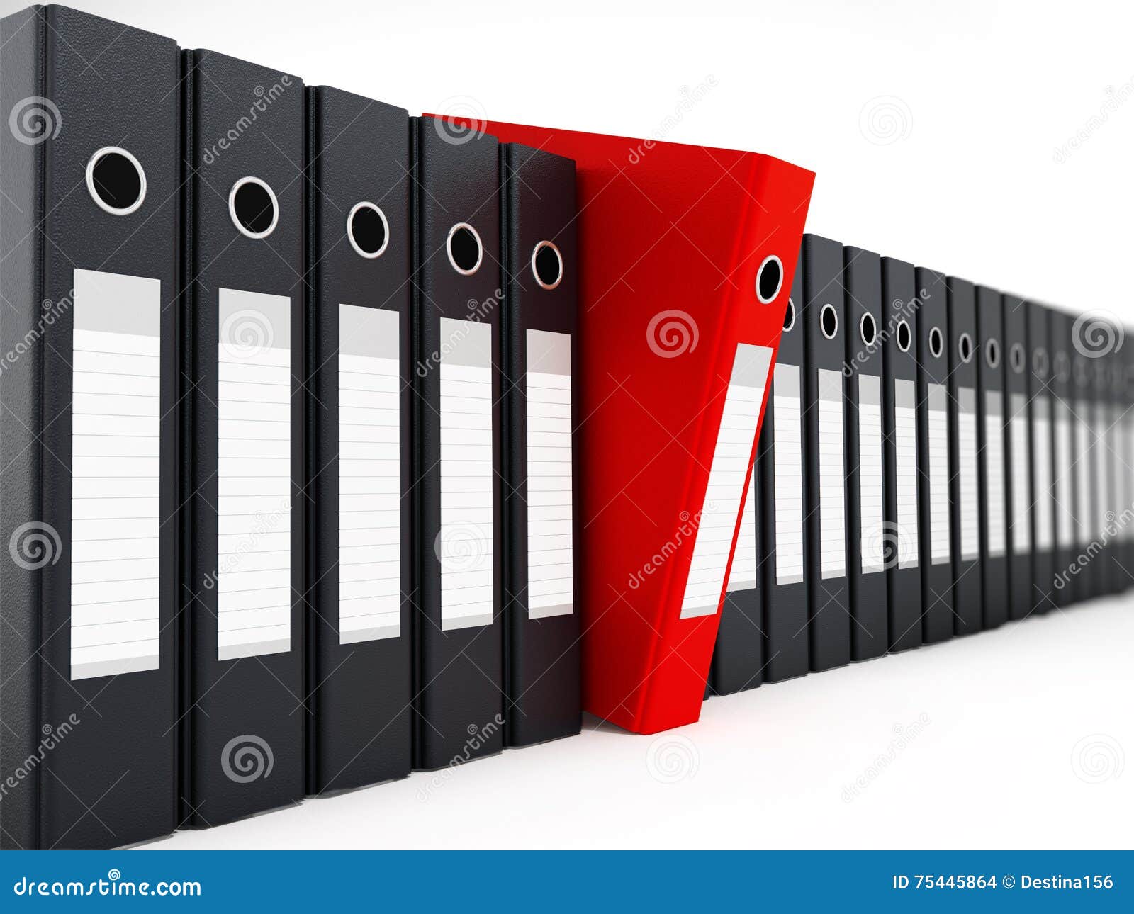 Red Folder Standing Out from Black Folders. 3D Illustration Stock ...