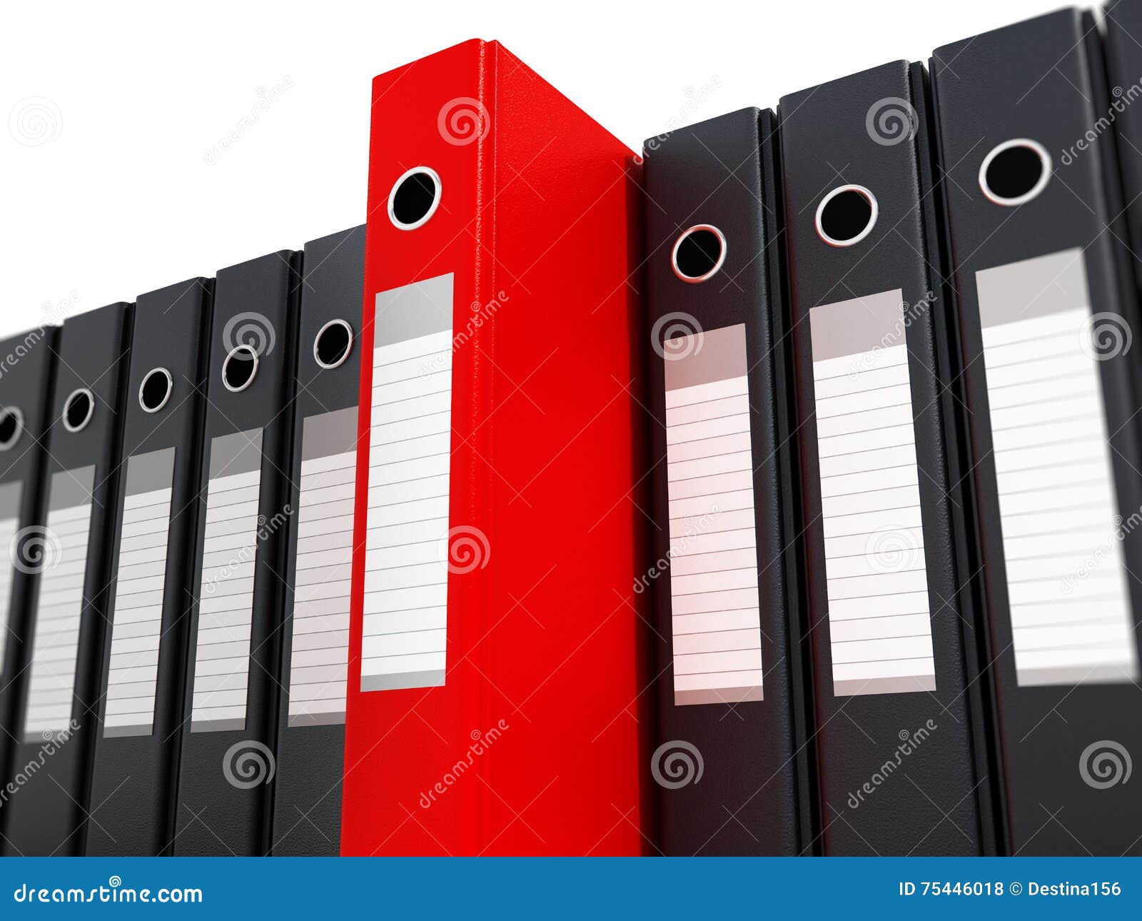 Red Folder Standing Out from Black Folders. 3D Illustration Stock ...