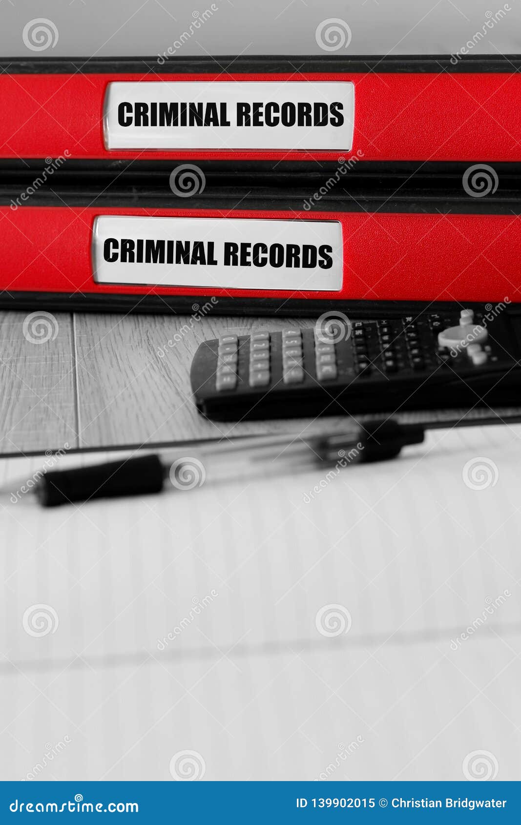 Red Folders with Criminal Records Written on the Label on a Desk Stock ...
