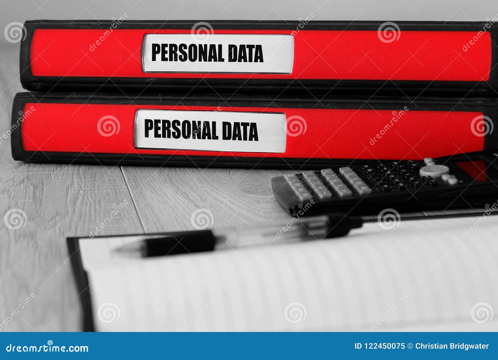 Red Folders with Personal Data Written on the Label on a Desk Stock ...