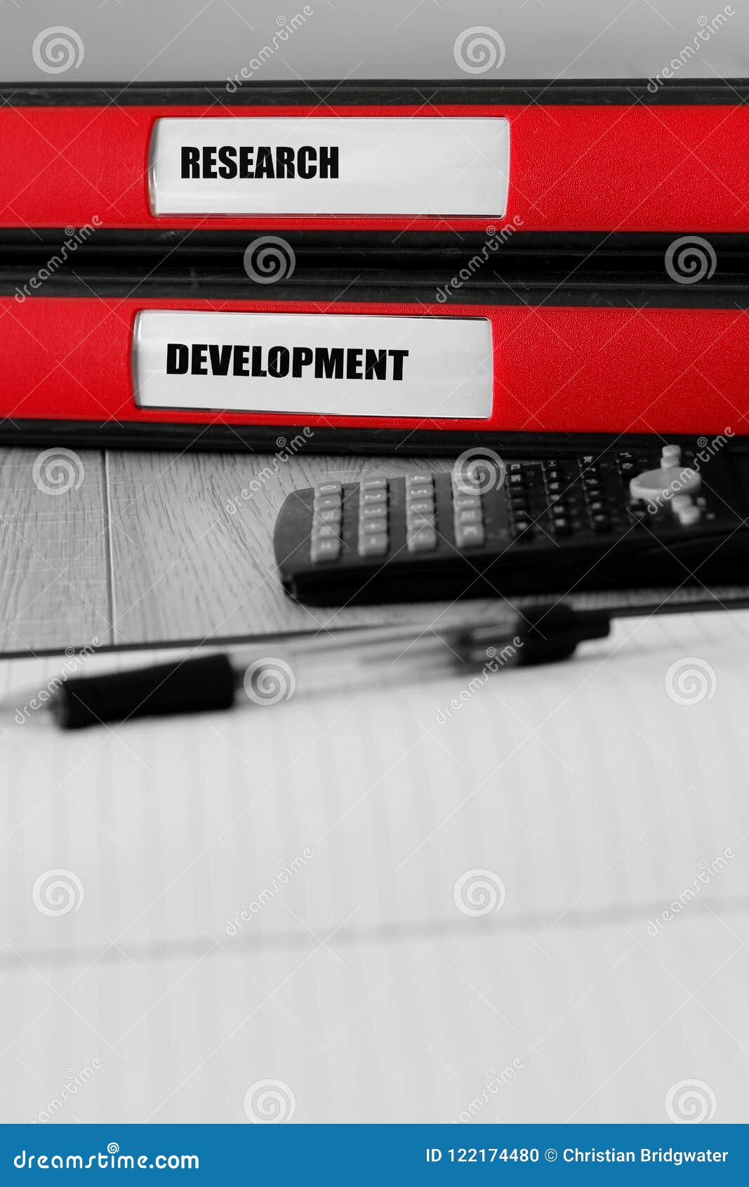 Red Folders with Research and Development Written on the Label on a ...