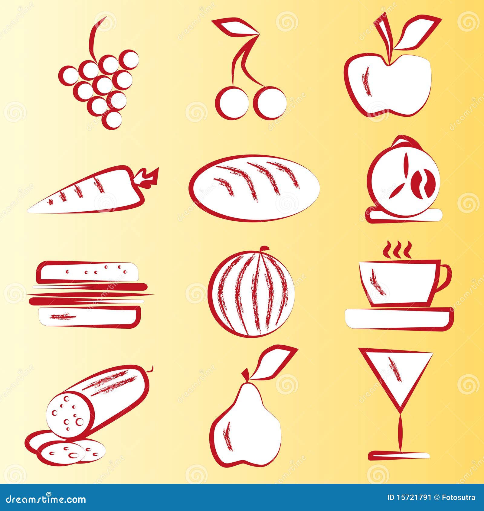 Red Food Icons Part 1 stock vector. Illustration of glass - 15721791