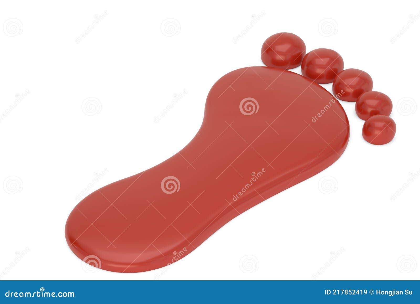 Red Footprint on White Background. 3D Rendering Stock Illustration ...
