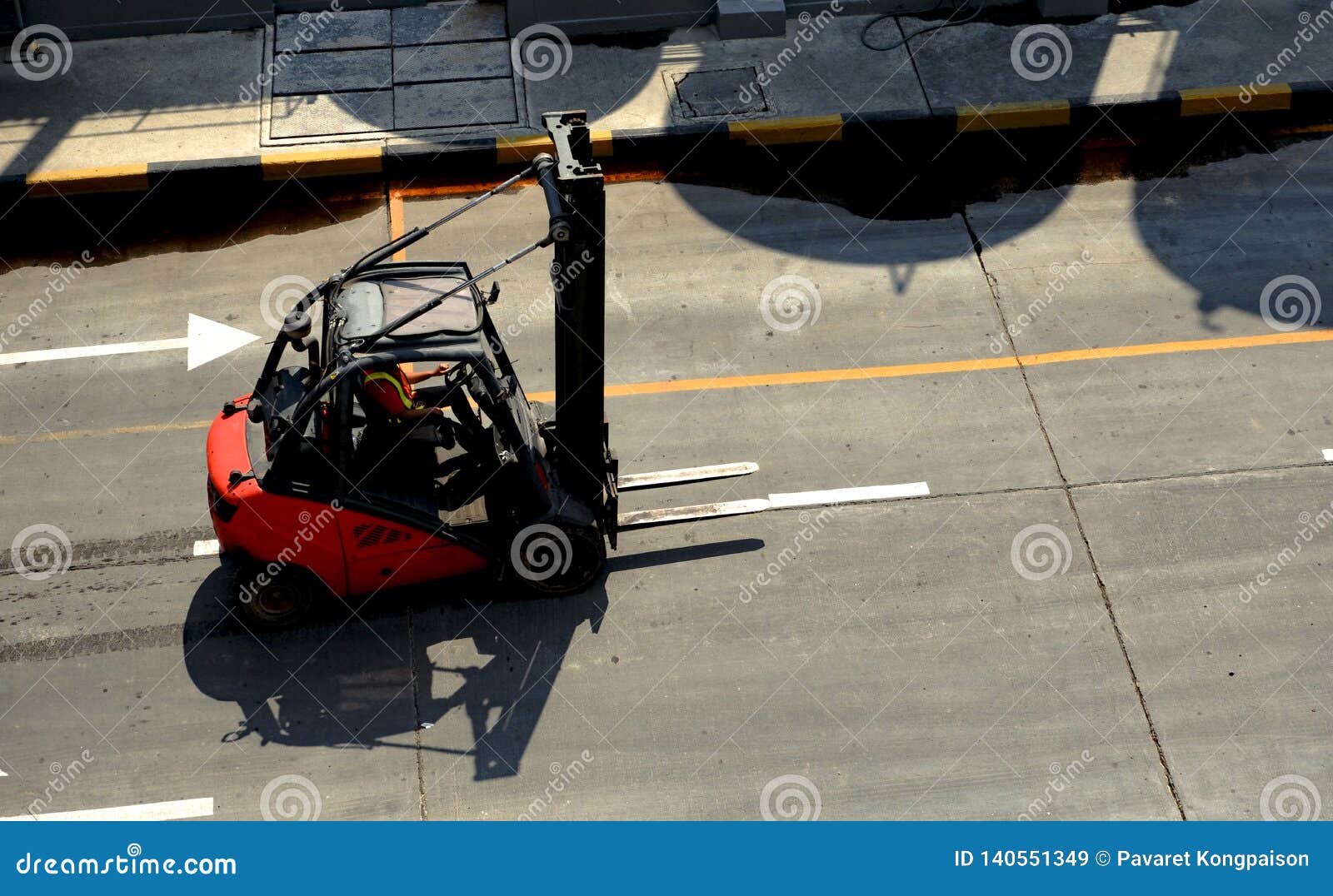 Red Forklift on the Factory Road Stock Image - Image of industry ...