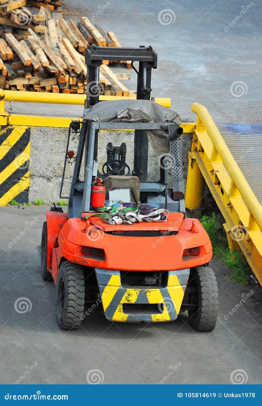 Red forklift truck stock image. Image of loading, machine - 105814619
