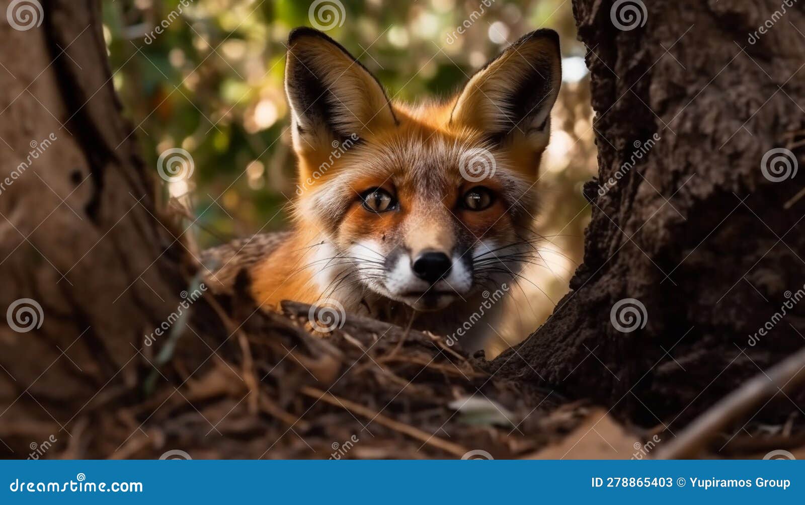 Red Fox, Alert and Cute, Sitting in Autumn Forest Solitude Generated by ...