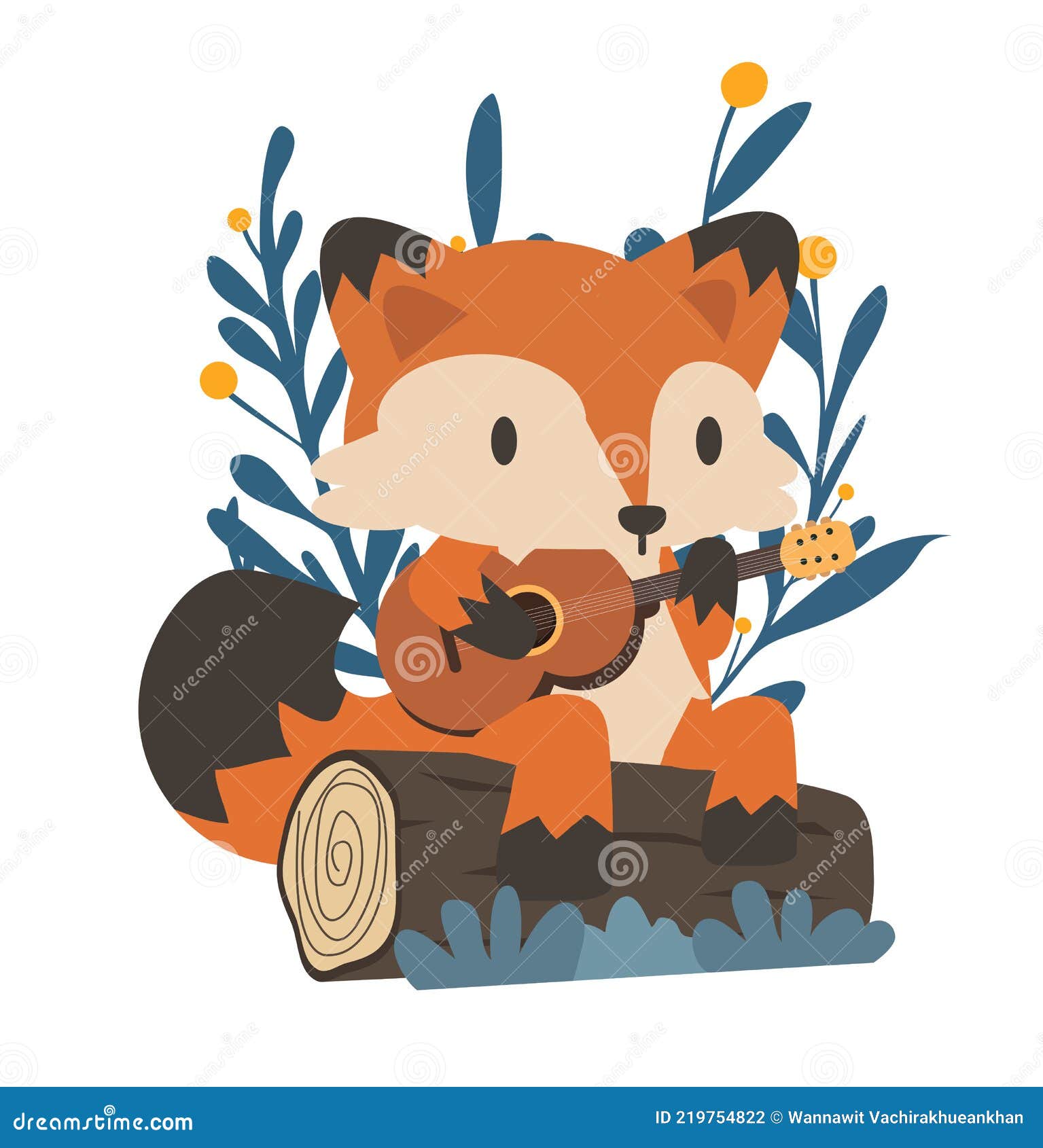 Red Fox Cartoon with Guitar Stock Vector - Illustration of heart, event ...