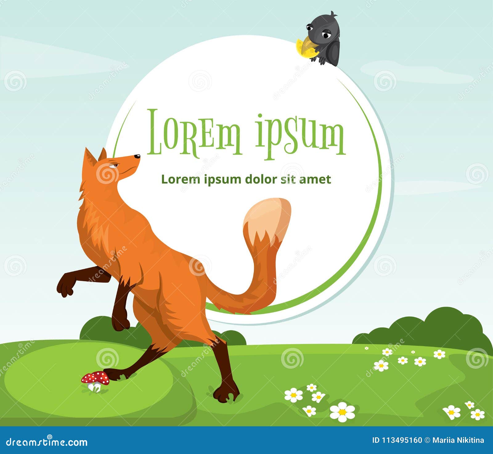 Red Fox and Crow with Cheese. Funny Characters Stock Vector ...