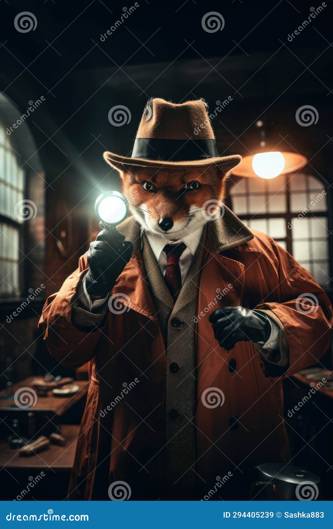 A Red Fox Detective with a Mischievous Expression. Generative Ai. Stock ...