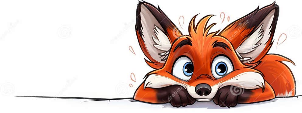 A Red Fox Drawing with Blue Eyes and a Shocked Expression, Set Against ...