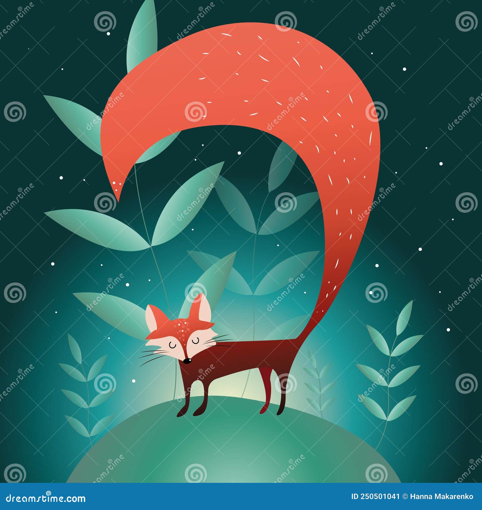 Red Fox on the Edge among Plants Stock Vector - Illustration of orange ...