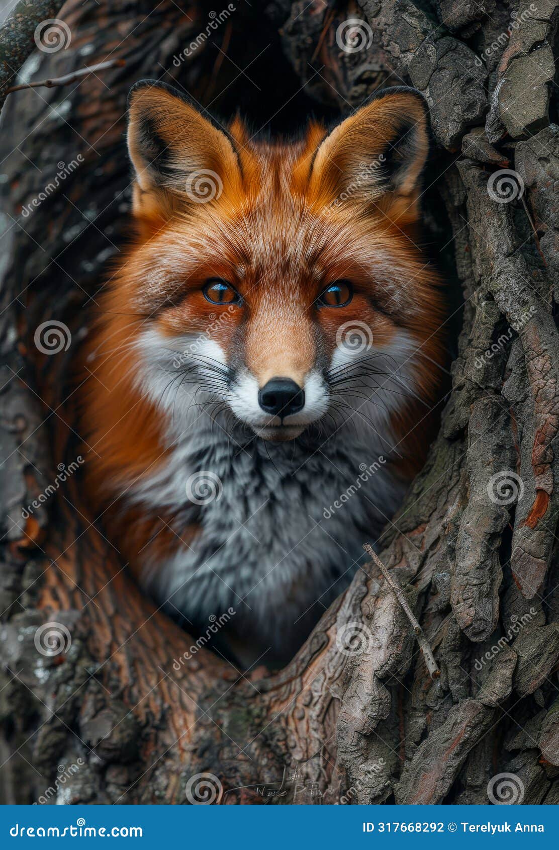 Red Fox Looking Out of the Hollow Tree Stock Photo - Image of hunt ...